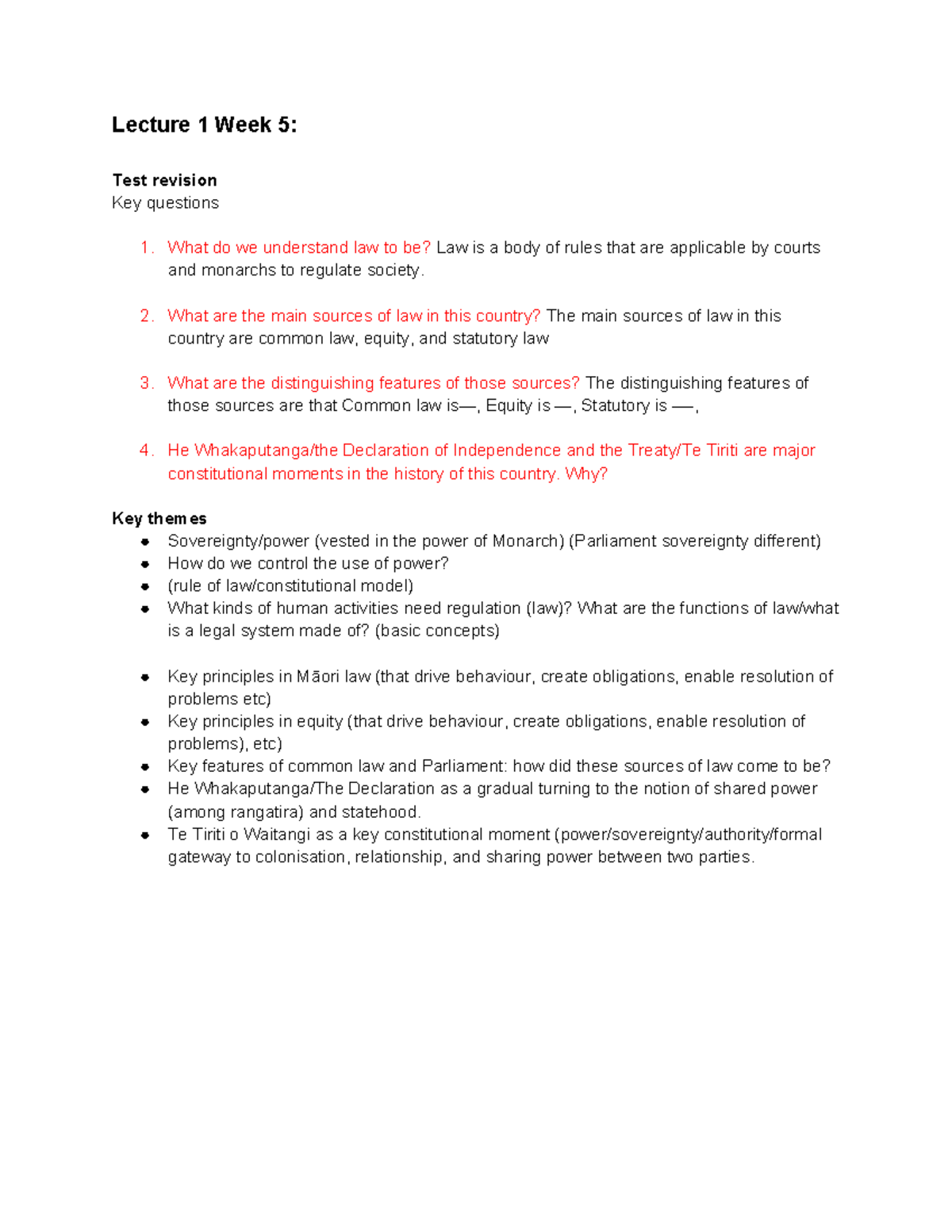 Laws121 Week 5-6 Notes - Lecture 1 Week 5: Test revision Key questions ...