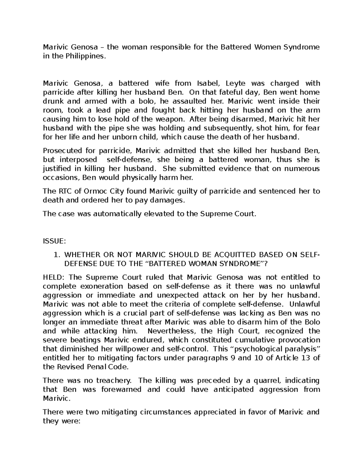 Marivic Genosa - battered women syndrome - Marivic Genosa – the woman ...