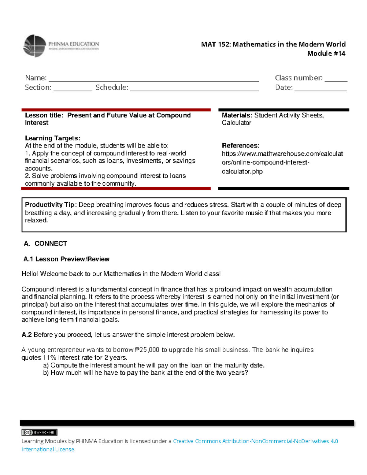 MAT 152 SAS#14 - goods - Module Name: - Studocu