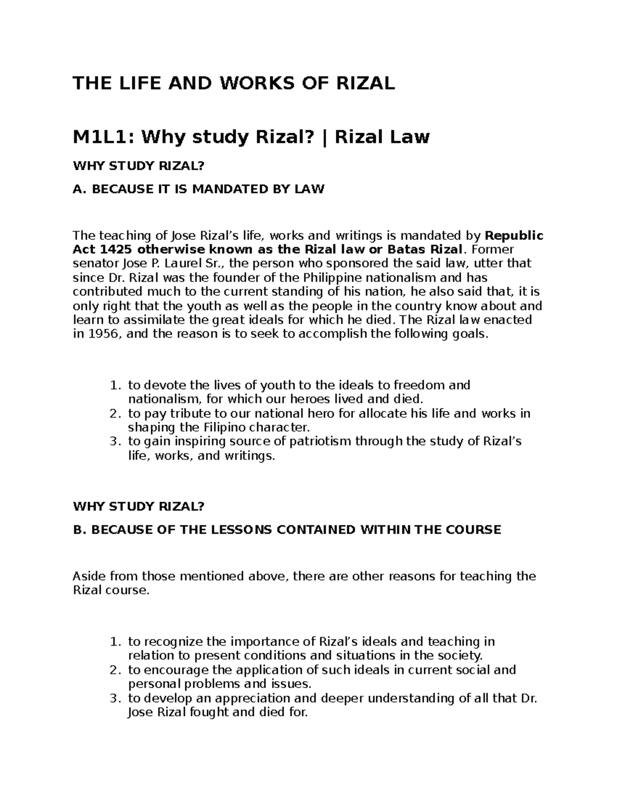 THE LIFE AND Works OF Rizal - THE LIFE AND WORKS OF RIZAL M1L1: Why study Rizal? | Rizal Law WHY ...