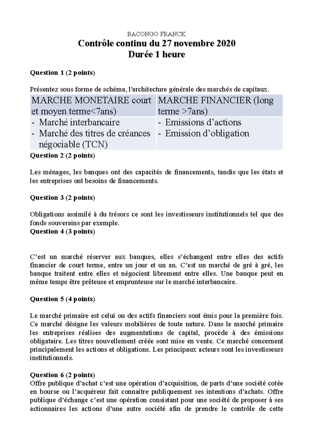 Controle continu 271120 pdf - BACONGO FRANCK Contrôle continu du 27 novembre 2020 Durée 1 heure ...