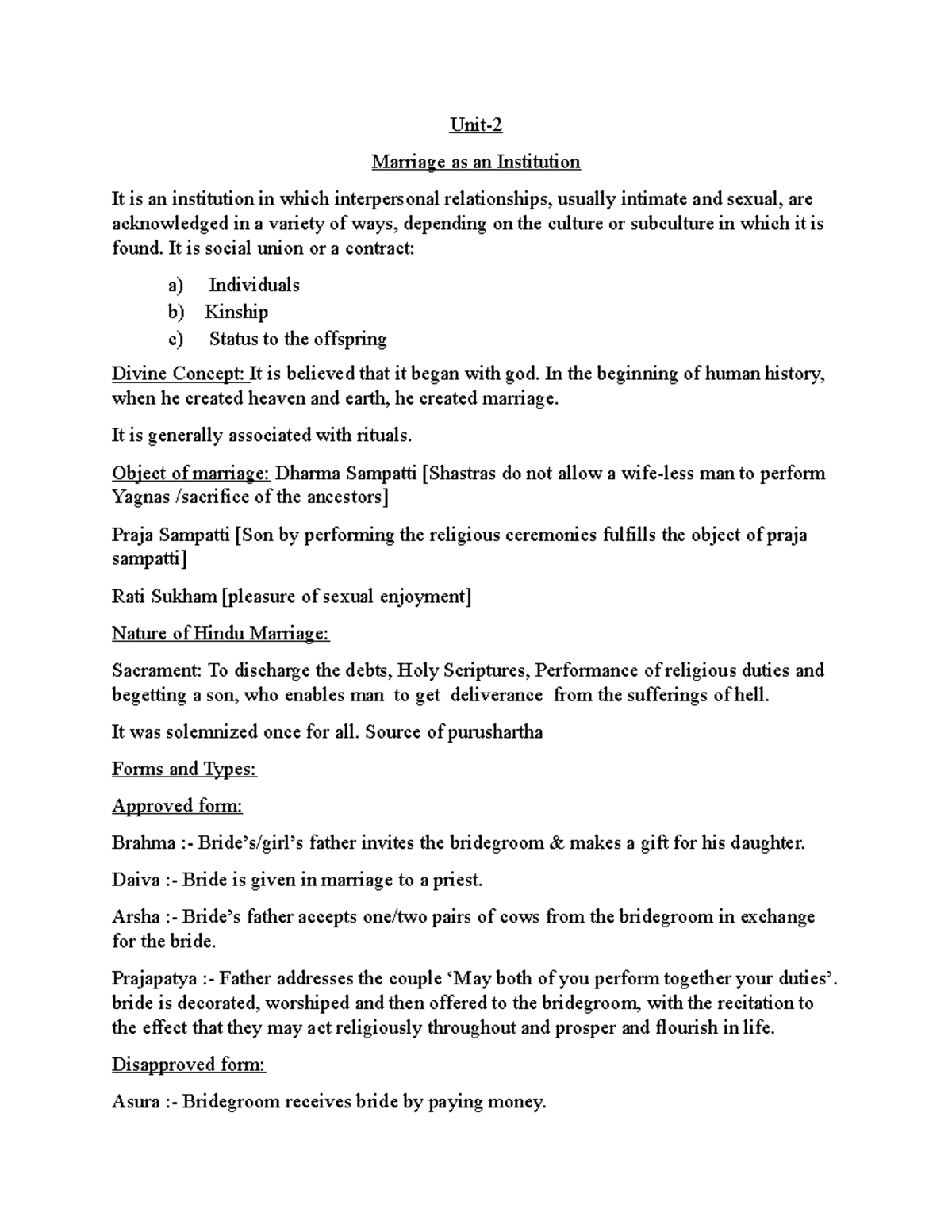Unit-2 Marriage as an Institution - Unit- Marriage as an Institution It ...
