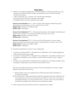 D184 Performance Task 3 Analyzing Assessment Data - Analyzing Assessment Data Ryan Stewart MSCIM ...