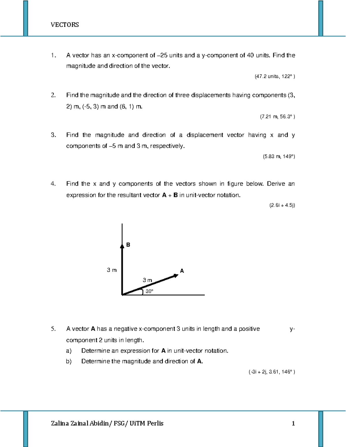 Tuto3 part1 phy - tuto - 1. A vector has an x-component of – 25 units ...
