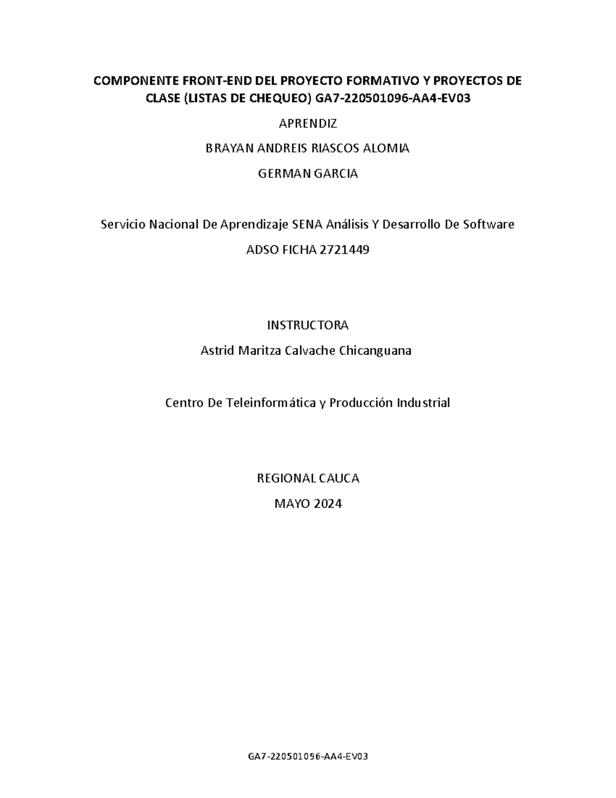 Componente Front-END DEL Proyecto Formativo Y Proyectos DE Clase ( Listas DE Chequeo) - Studocu