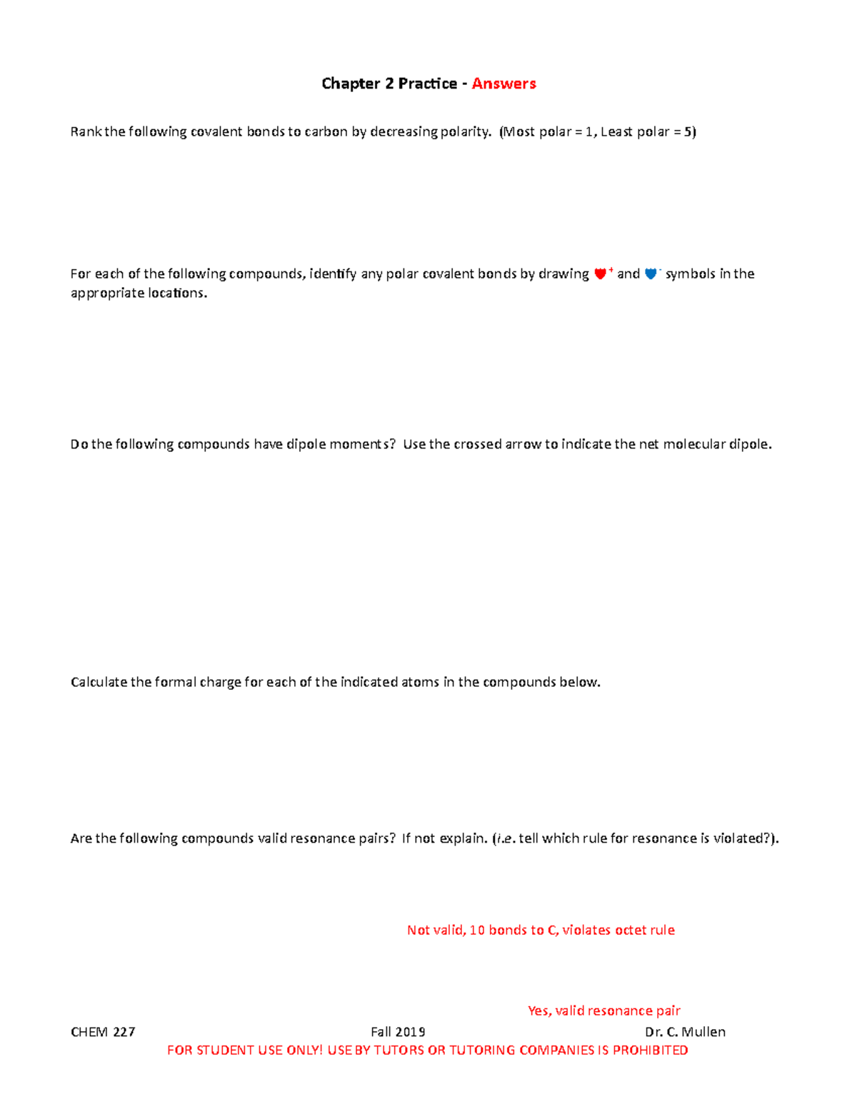 Chapter 2 Practice CM Answers 19c - Chapter 2 Practice - Answers Rank the following covalent ...