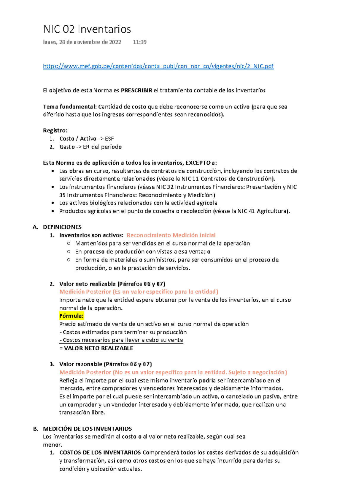 NIC 2 Resumen - El objetivo de esta Norma es PRESCRIBIR el tratamiento ...