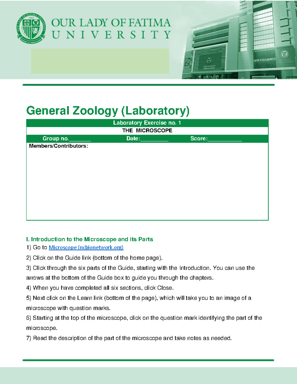 GZOO111LB-The-Microscope Laboratory-Exercise-no.1 - General Zoology ...