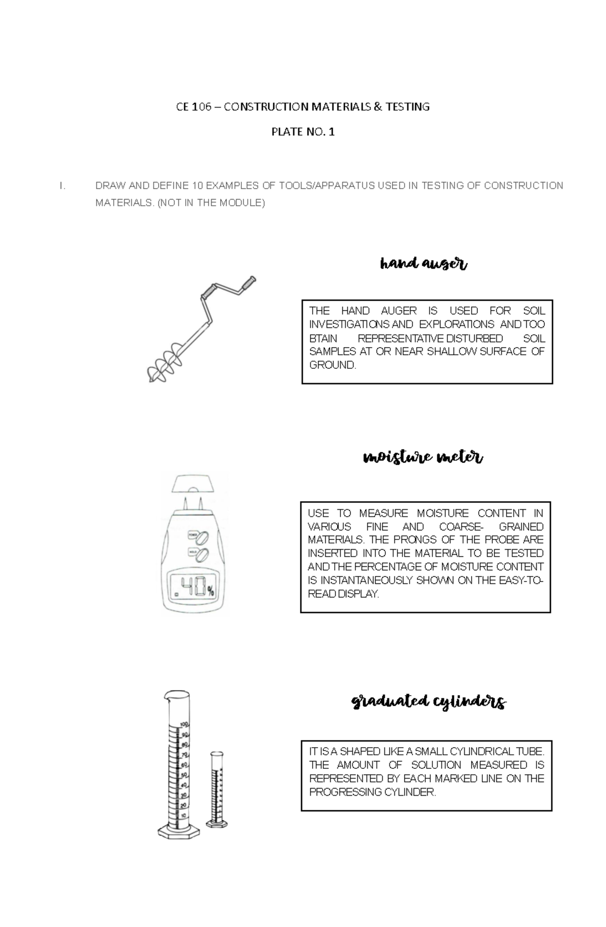 CMT P1 - CE 106 – CONSTRUCTION MATERIALS & TESTING PLATE NO. 1 I. DRAW ...