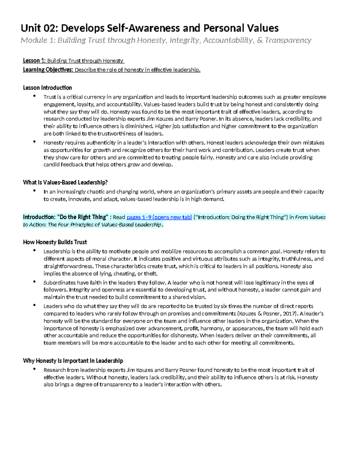 Module 1 Building Trust through Honesty^J Integrity^J Accountability^J ...