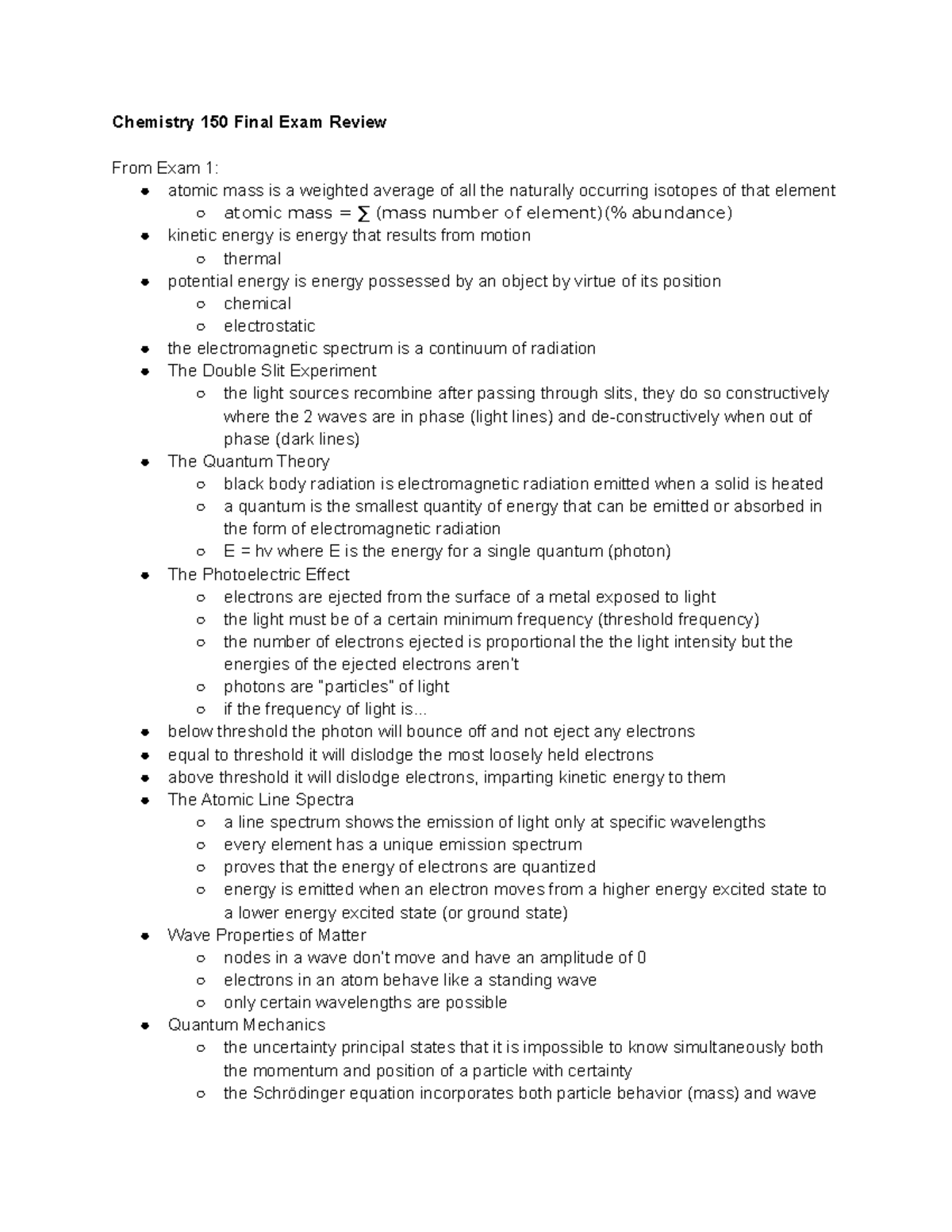 Final Exam Study Guide - Summary Structure and Properties - Chemistry ...