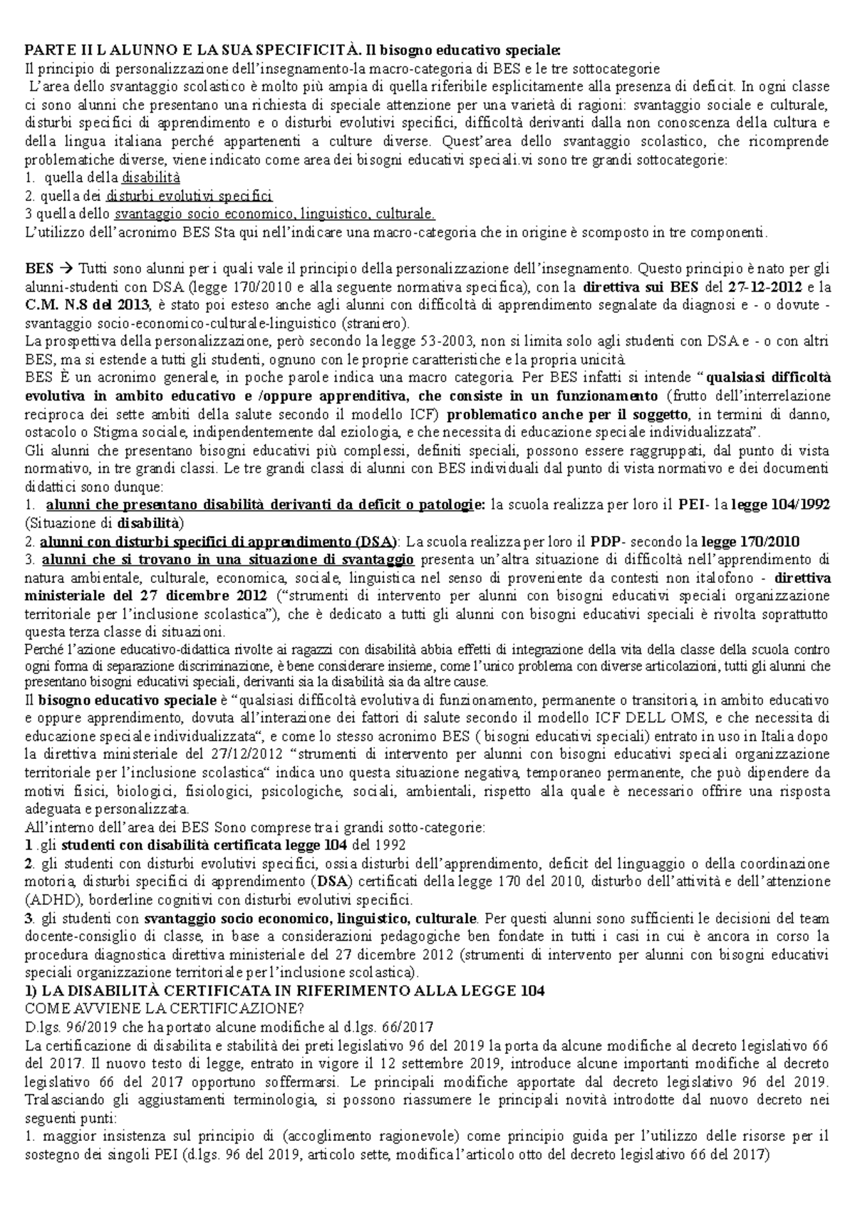 Parte II L Alunno E LA SUA Specificità - BES - PARTE II L ALUNNO E LA ...