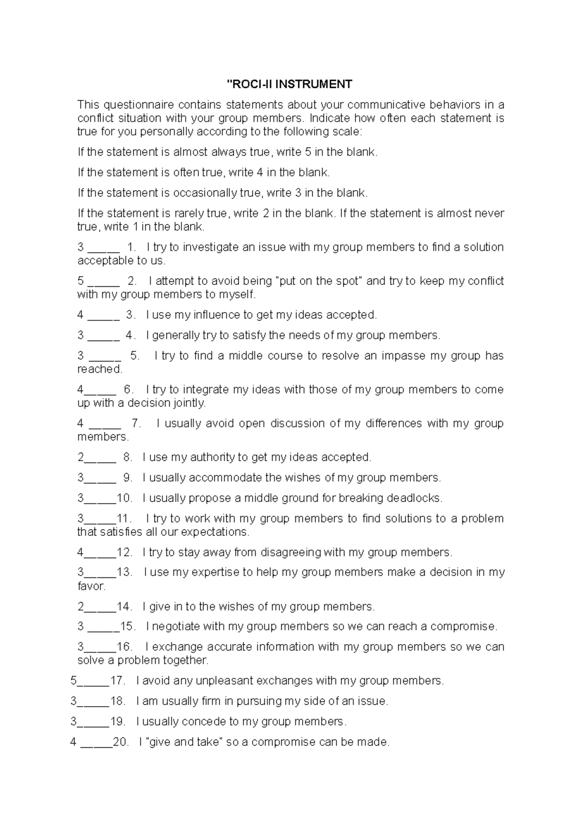 ROCI-II Instrument - criteria to analyze communication styles - "ROCI ...