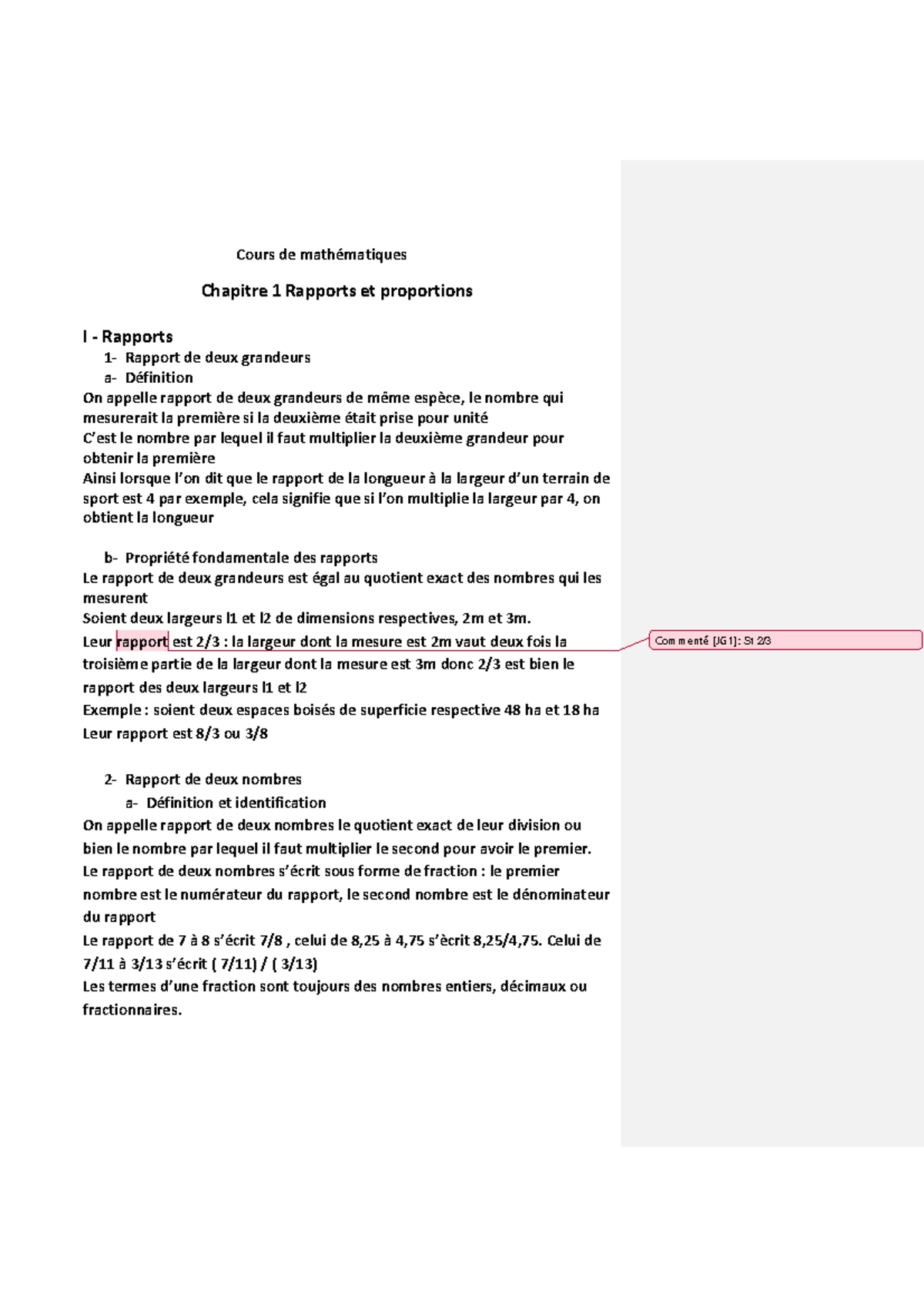 Chapitre 1 Rapports et proportions - Enoncé des exercices - Cours de ...