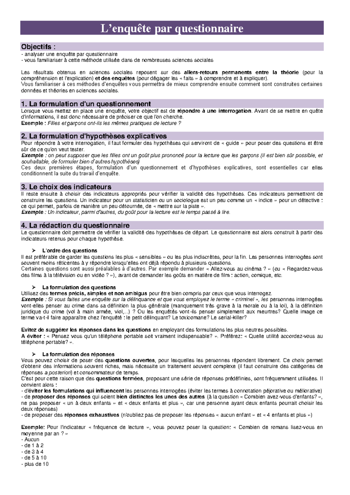 Enquete sociologique 2023 - L’enquête par questionnaire Objectifs ...