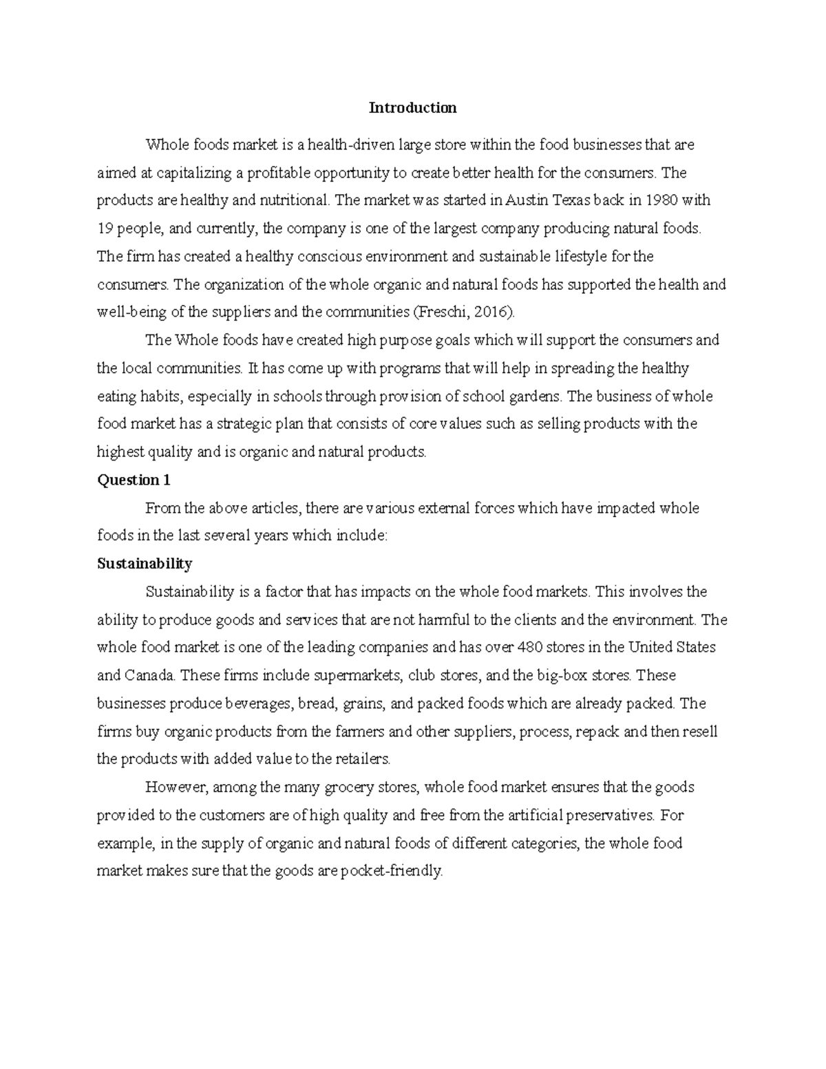 APA Whole Foods Market - Introduction Whole foods market is a health ...