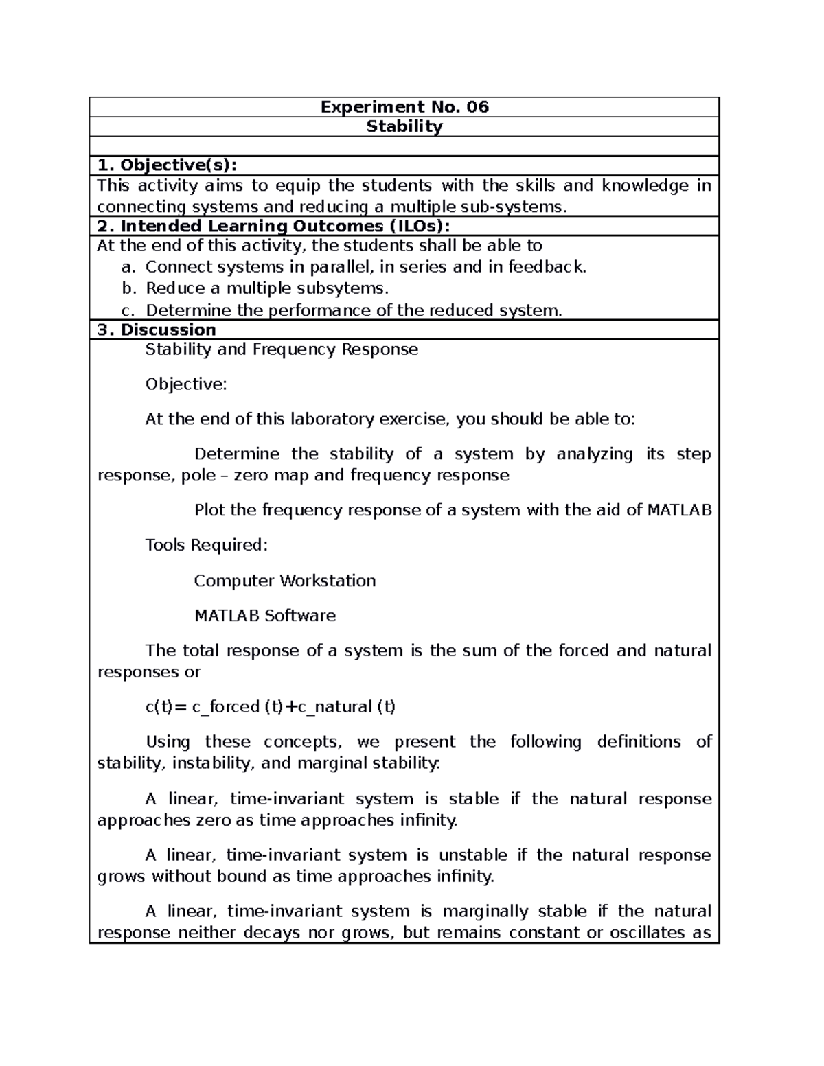 Tingson AND Torres (EXP 6) - Experiment No. 06 Stability Objective(s ...