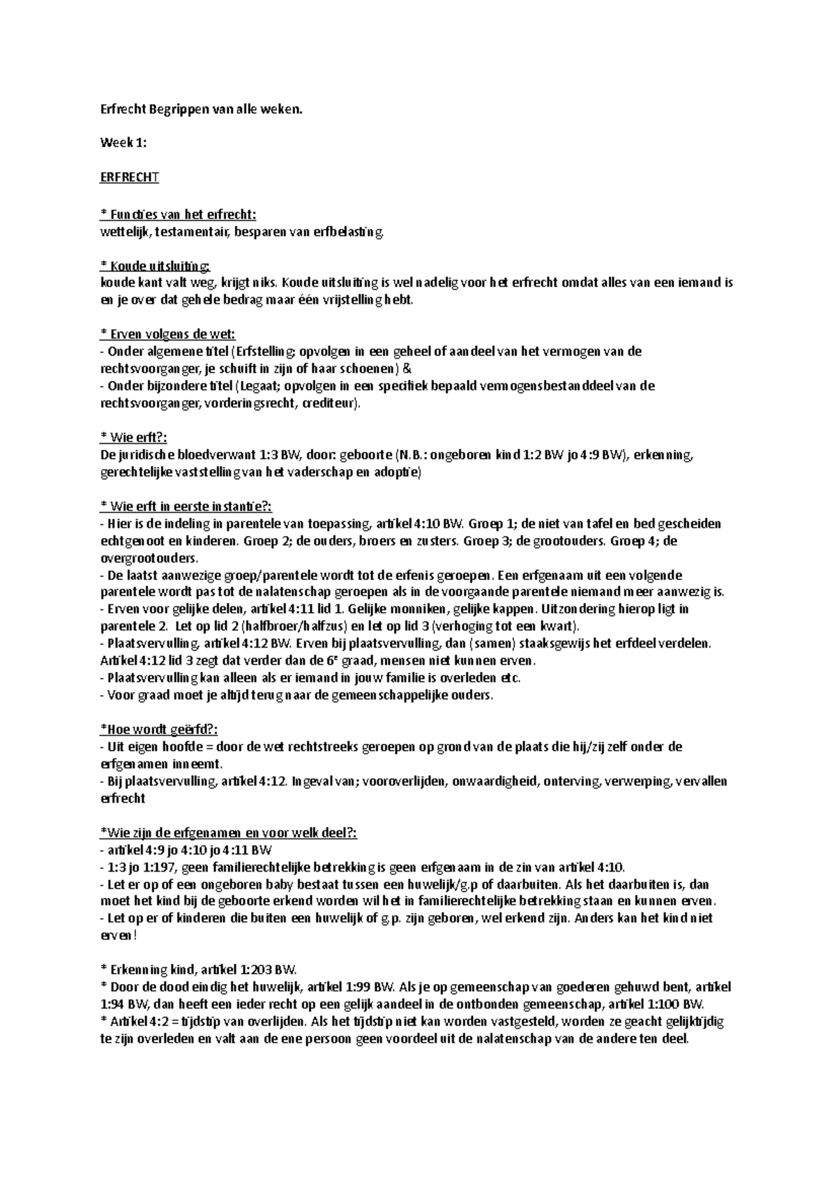 Erfrecht - Week 1: ERFRECHT Functies van het erfrecht: wettelijk ...