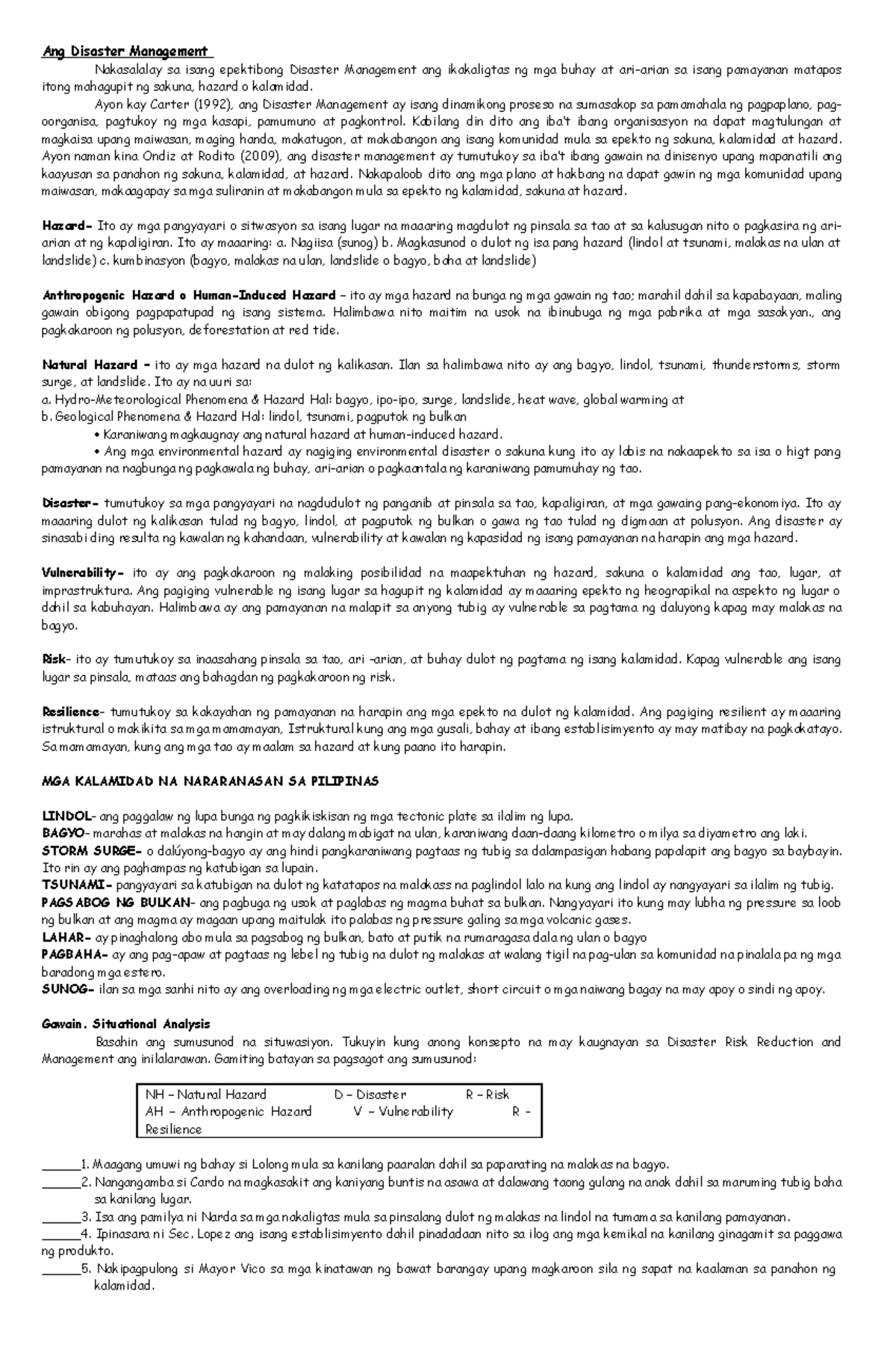Disaster Manangement - Ayon kay Carter (1992), ang Disaster Management ...