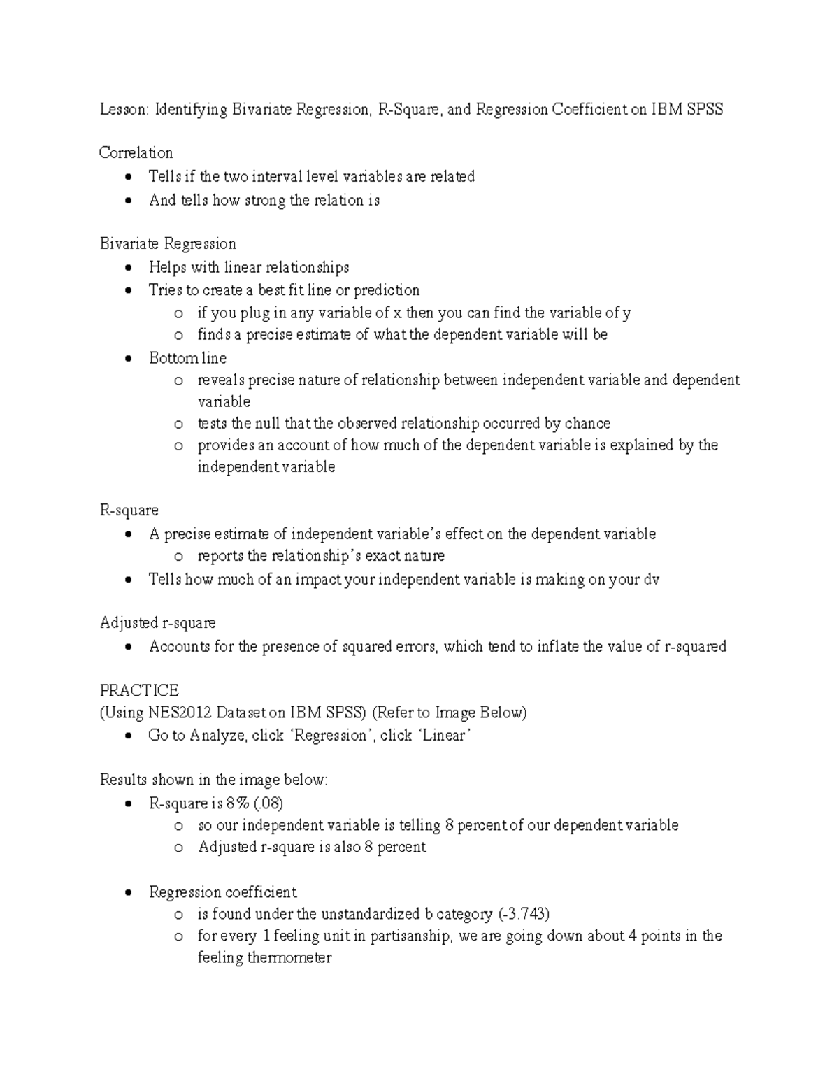Identifying Bivariate Regression R Square And Regression Coefficient On Ibm Spss 08 O So