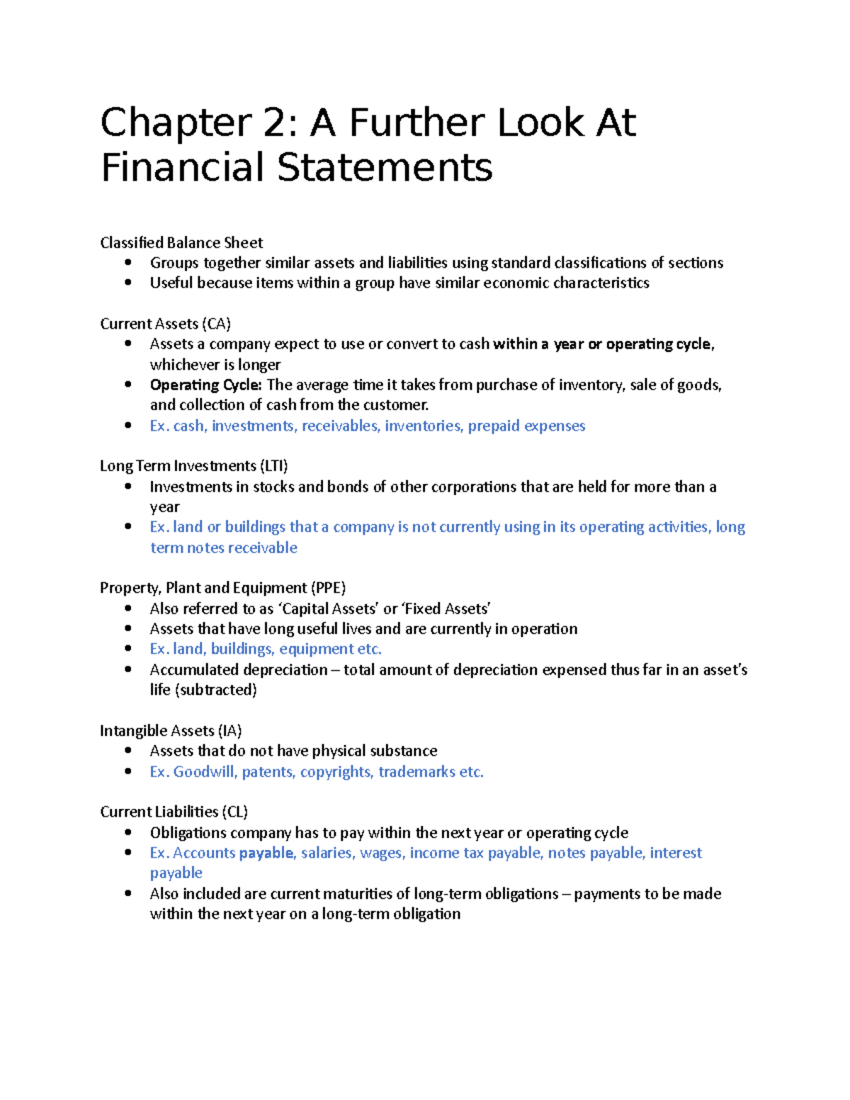 Chapter 2 - Financial Statements - Chapter 2: A Further Look At ...