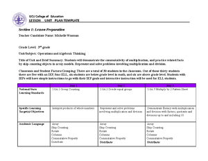 Math lesson plan - Week 1 coursework. - LESSON PLAN TEMPLATE Section 1 ...