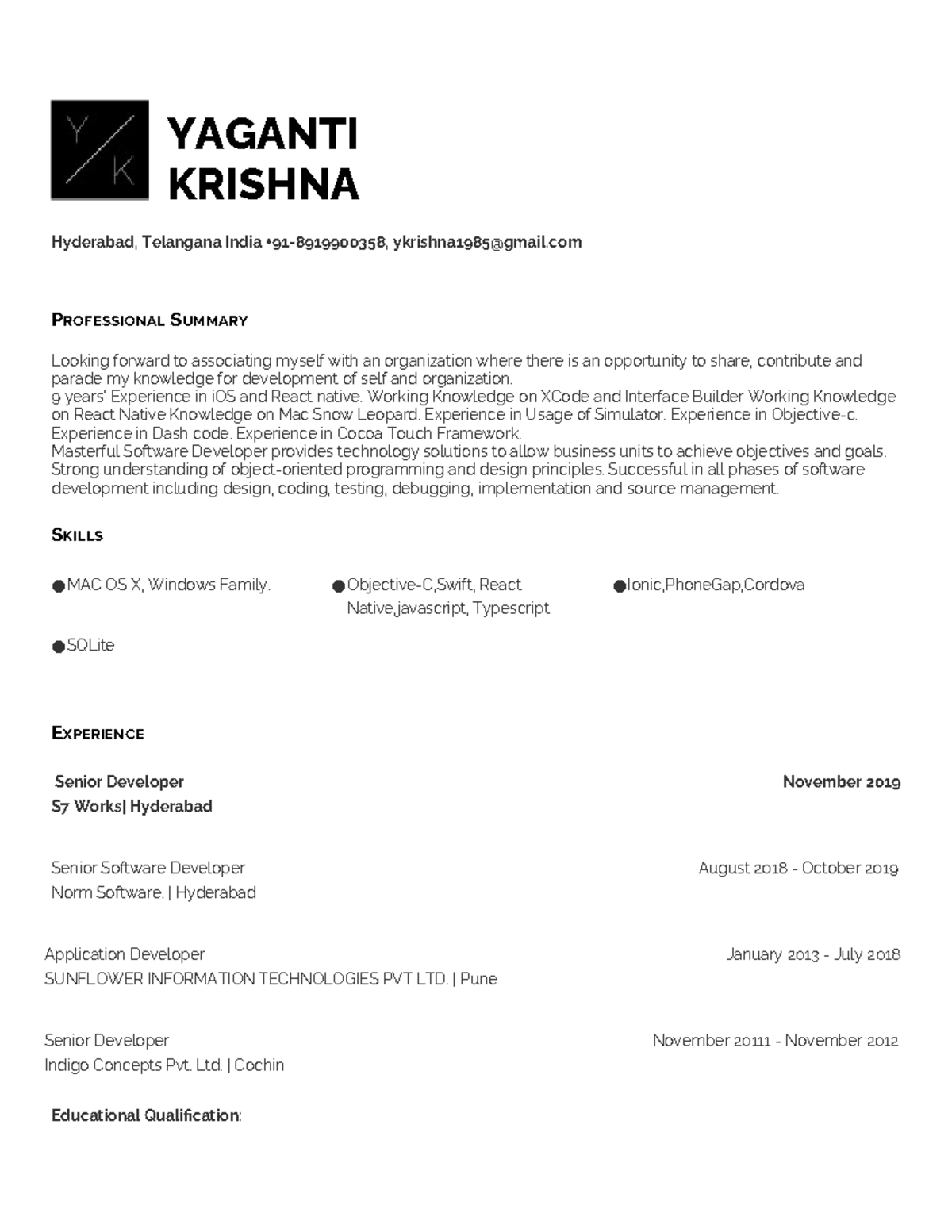Yaganti Krishna Resume (mohan krishna) - YAGANTI KRISHNA Hyderabad ...