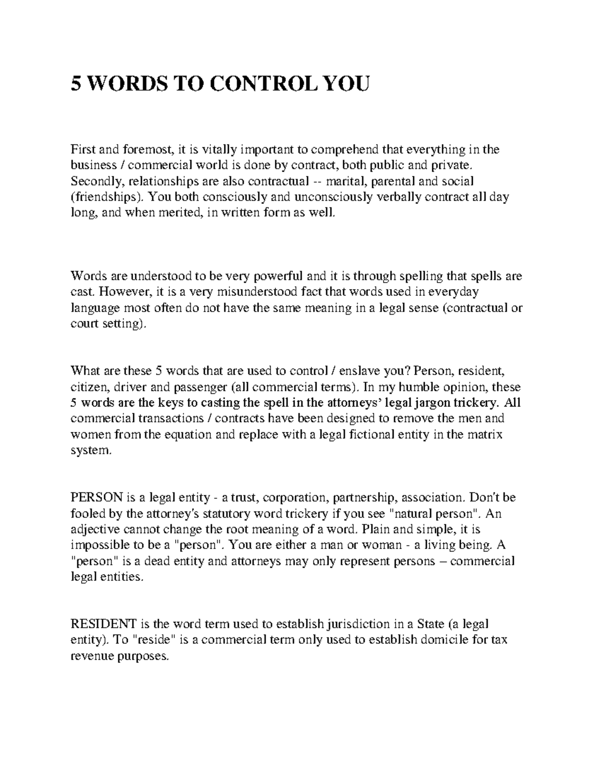 5 Words to Control You - other - 5 WORDS TO CONTROL YOU First and ...