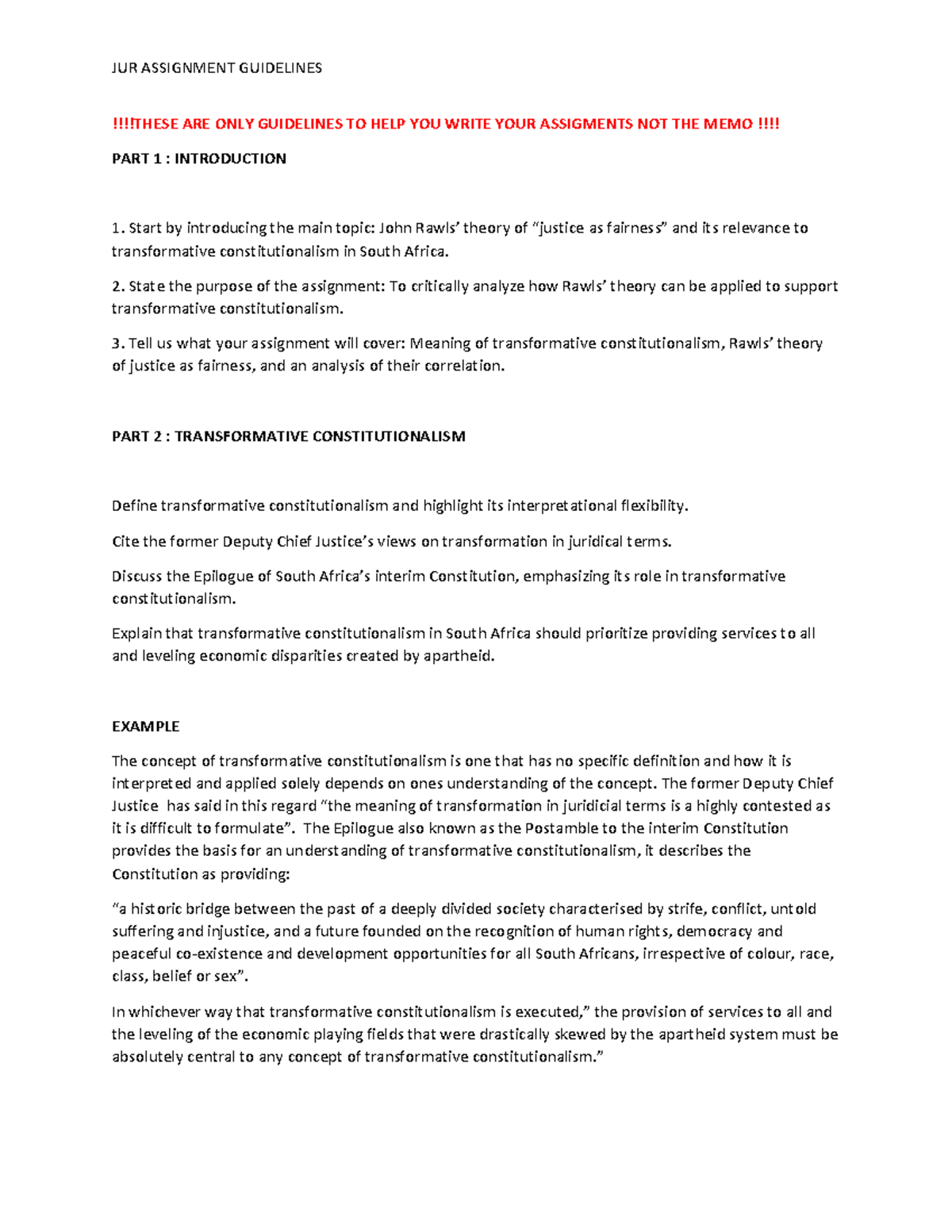 JUR Assignment Guidelines - !!!!THESE ARE ONLY GUIDELINES TO HELP YOU ...