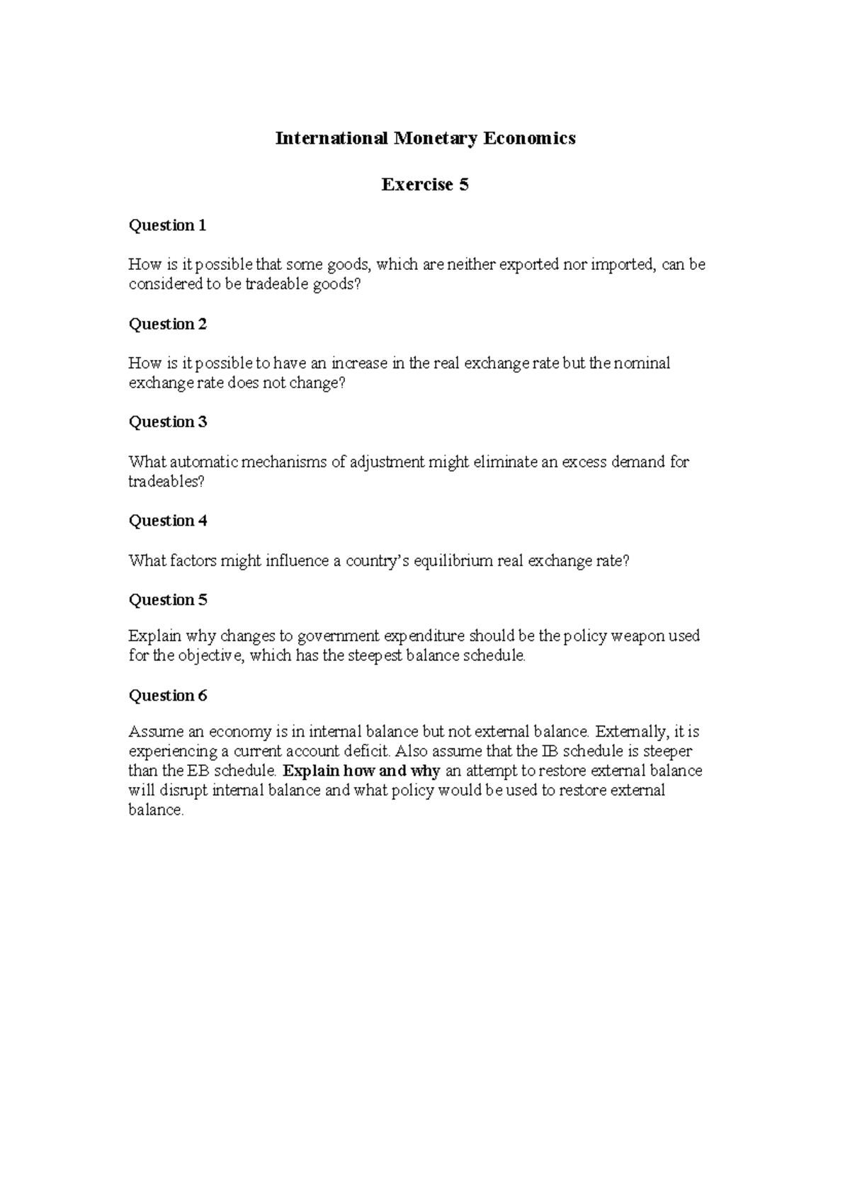 Exercise 5 - ECON1085: International Monetary Economics topic 5 week 5 ...