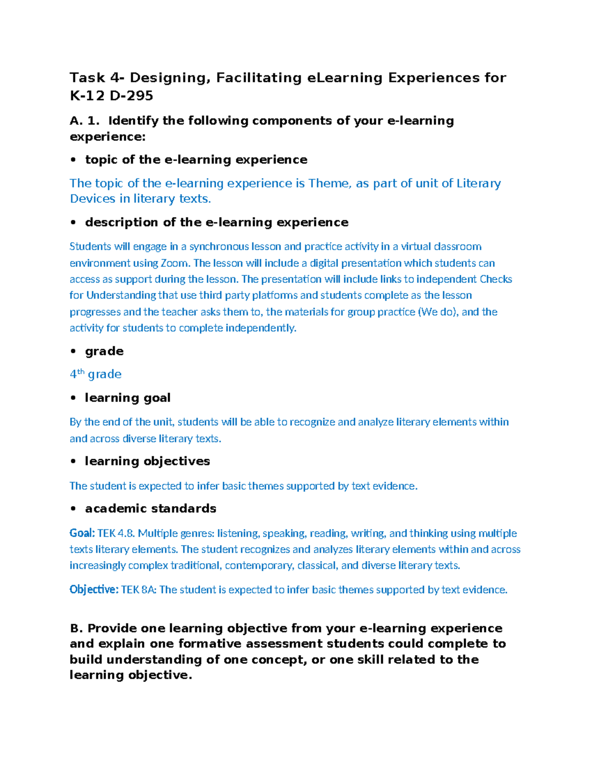 Task 4- Design Facilitate Elearnign Experiences K-12 - Task 4 ...