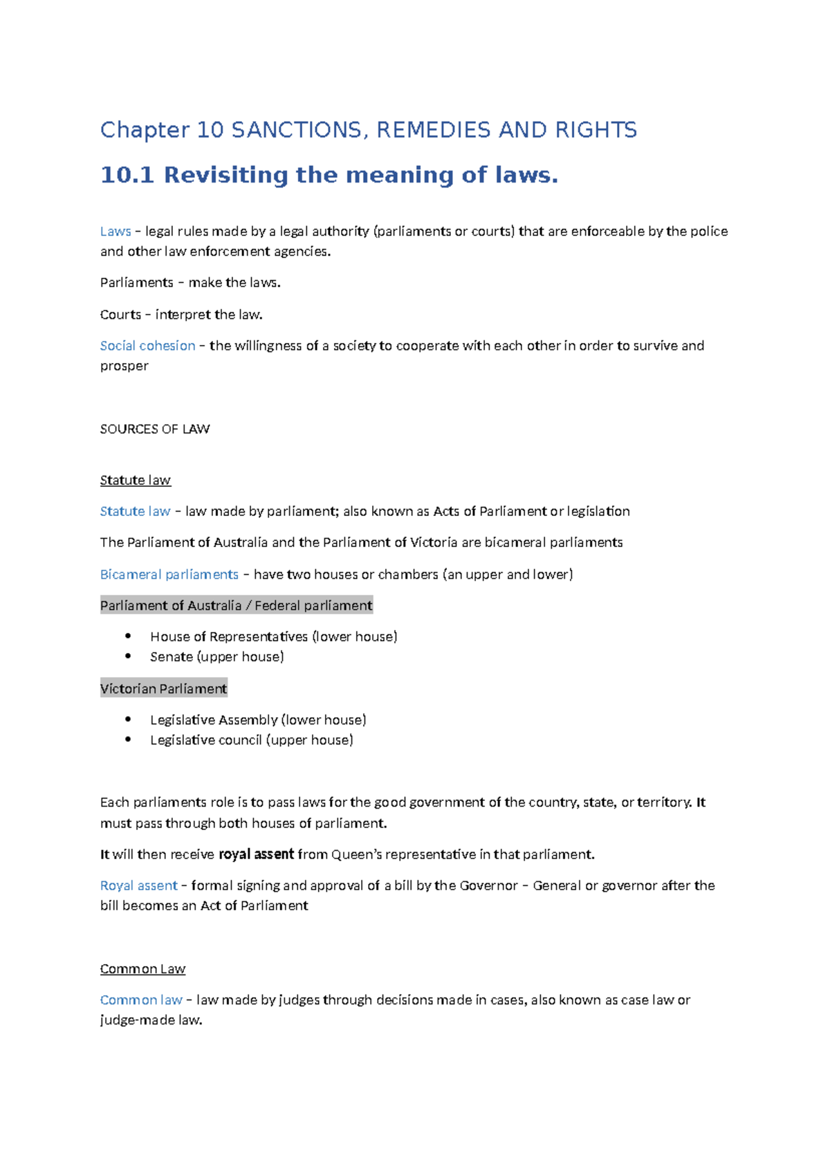 LEG Unit 2 AOS1 Notes - detailed summary - Chapter 10 SANCTIONS ...