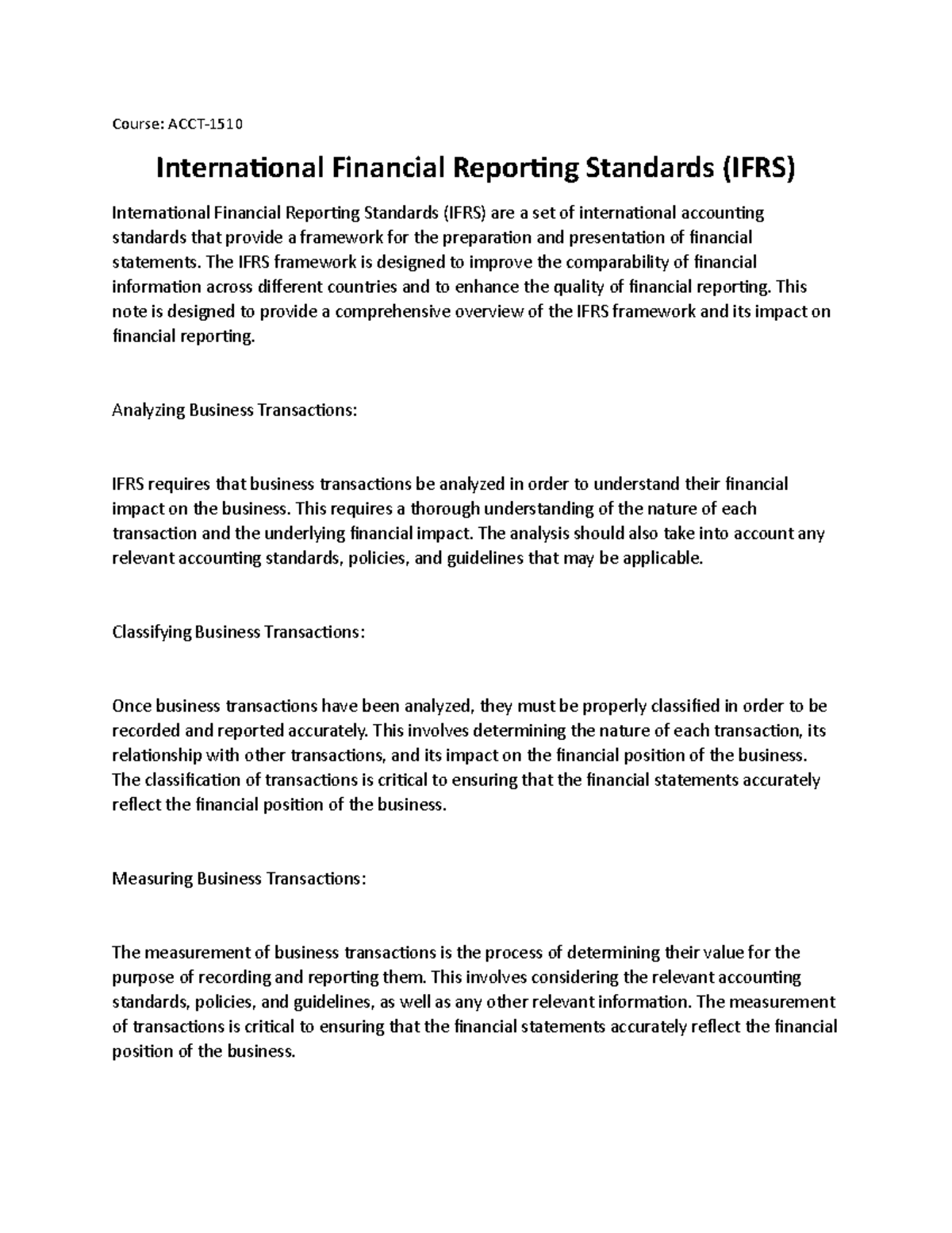 International Financial Reporting Standards (IFRS) - The IFRS framework ...