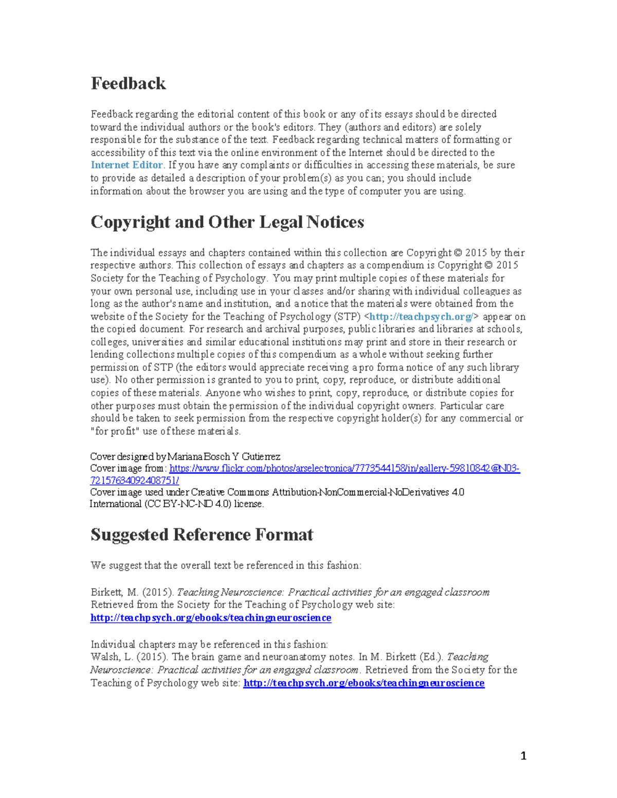 Teaching Neuroscience Ebook - ! 1 Feedback Feedback regarding the ...