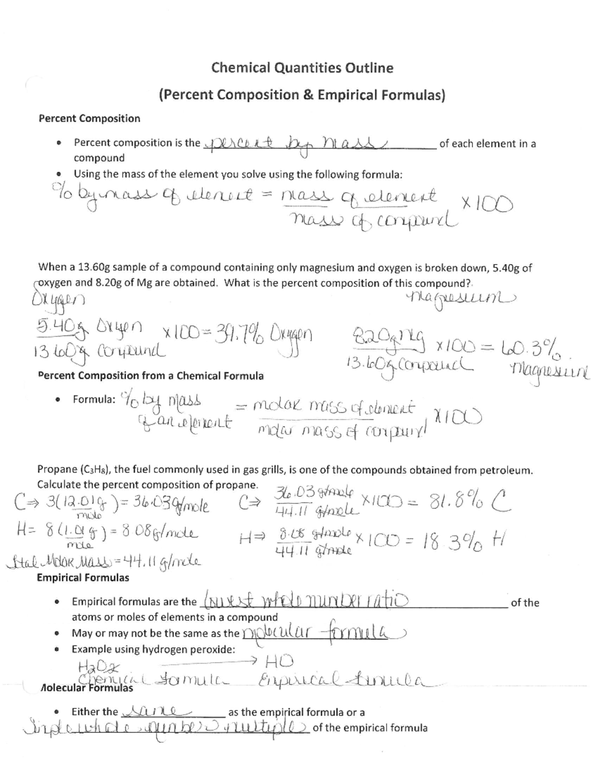 Chemical quantities outline - composition and empirical formulas - SCI ...