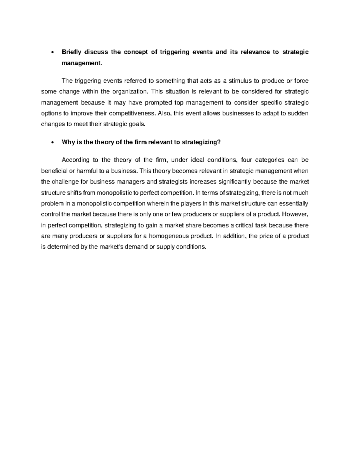 Strategic Management Essay - Briefly discuss the concept of triggering ...