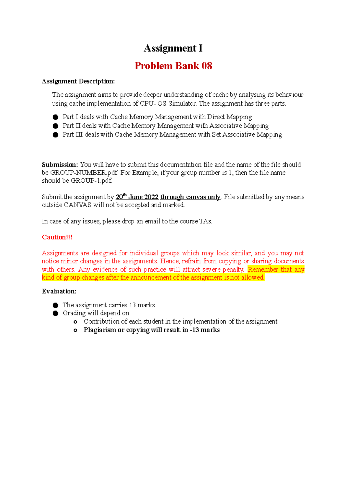 Assignment-Problem Bank 08 - Assignment I Problem Bank 08 Assignment ...