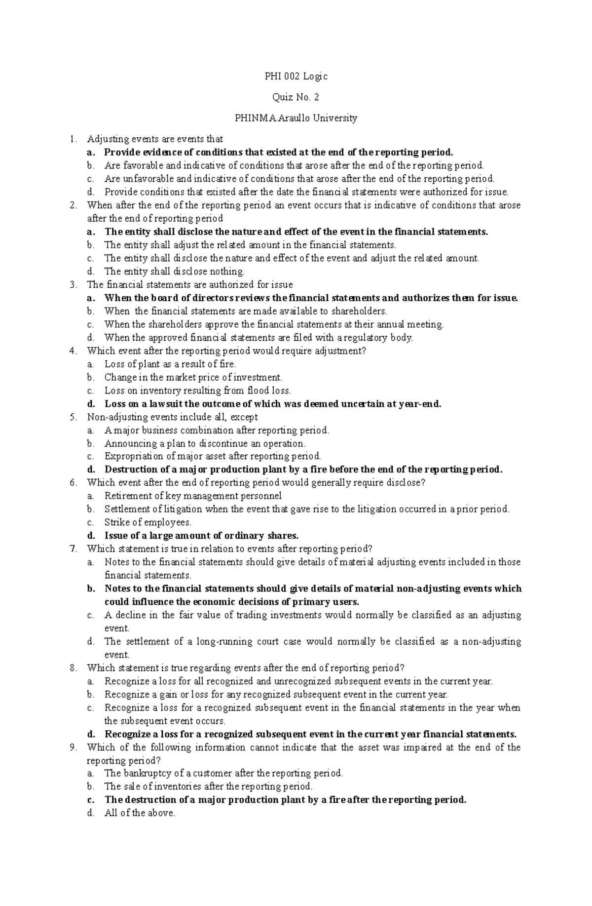 PHI002-P1Q2 - wala - PHI 002 Logic Quiz No. 2 PHINMA Araullo University ...