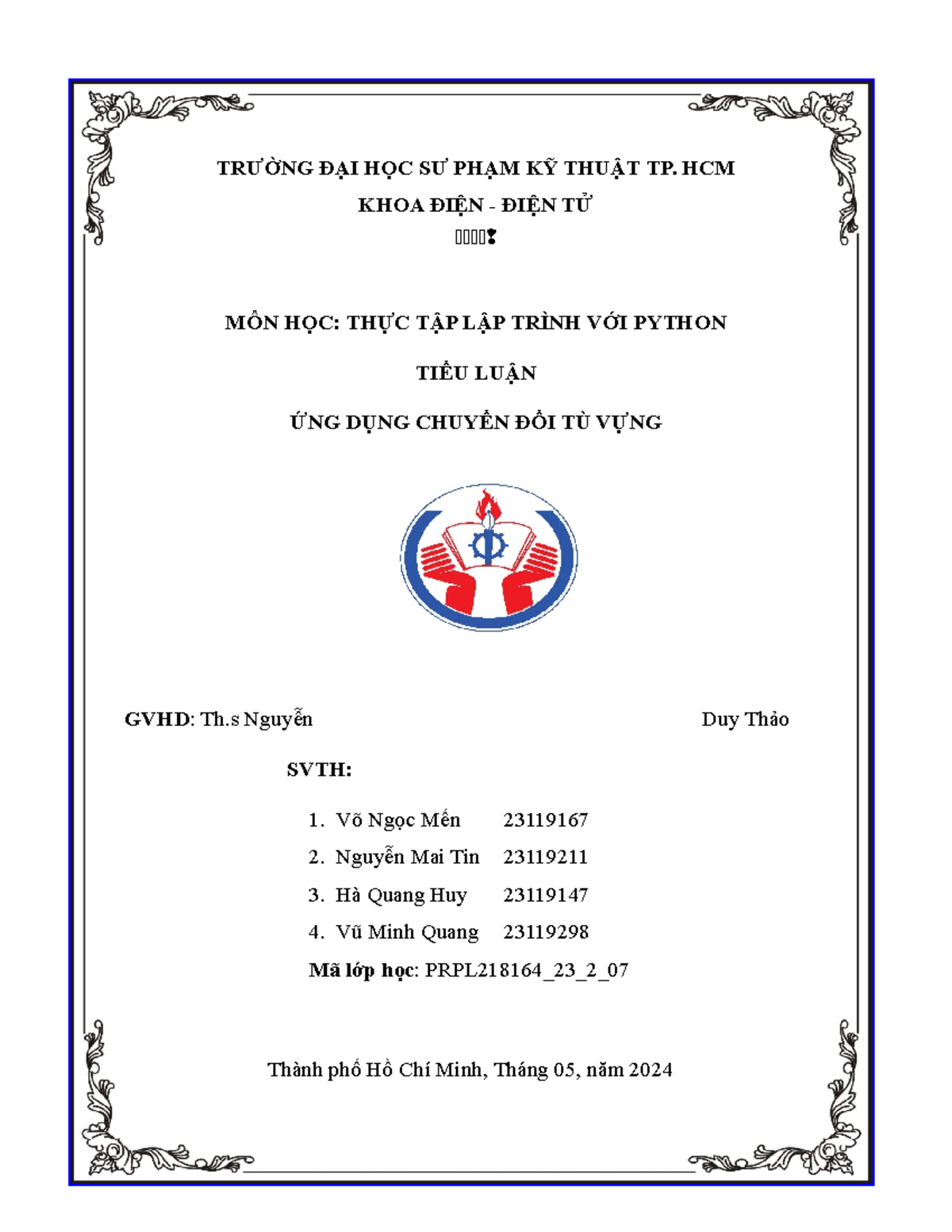 Báo cáo ứng dụng python - TRƯỜNG ĐẠI HỌC SƯ PHẠM KỸ THUẬT TP. HCM KHOA ...