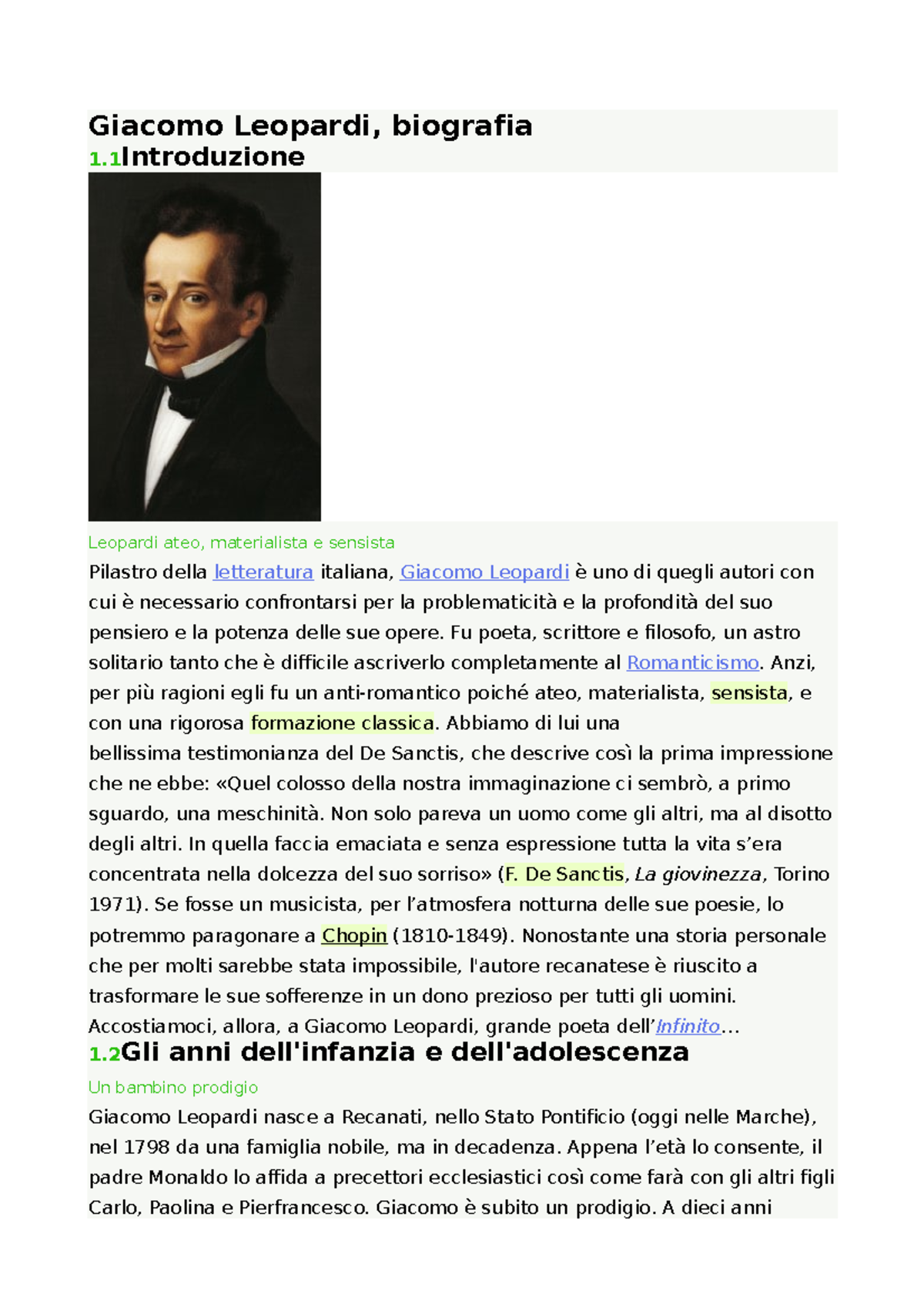 Vita di Leopardi - Giacomo Leopardi, biografia 1 Leopardi ateo ...