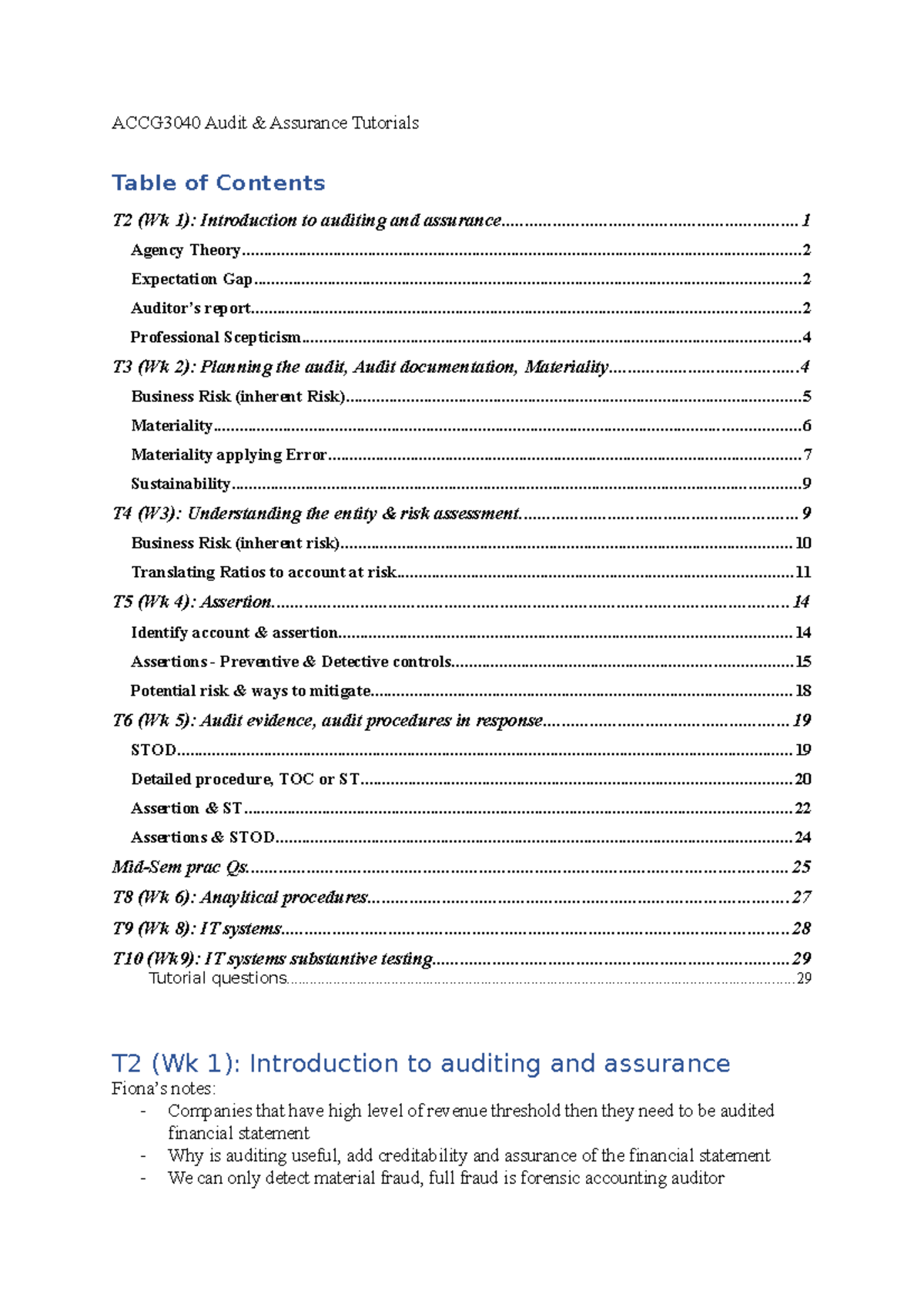 ACCG3040 Tutorial Hwk - ACCG3040 Audit & Assurance Tutorials T2 (Wk 1 ...