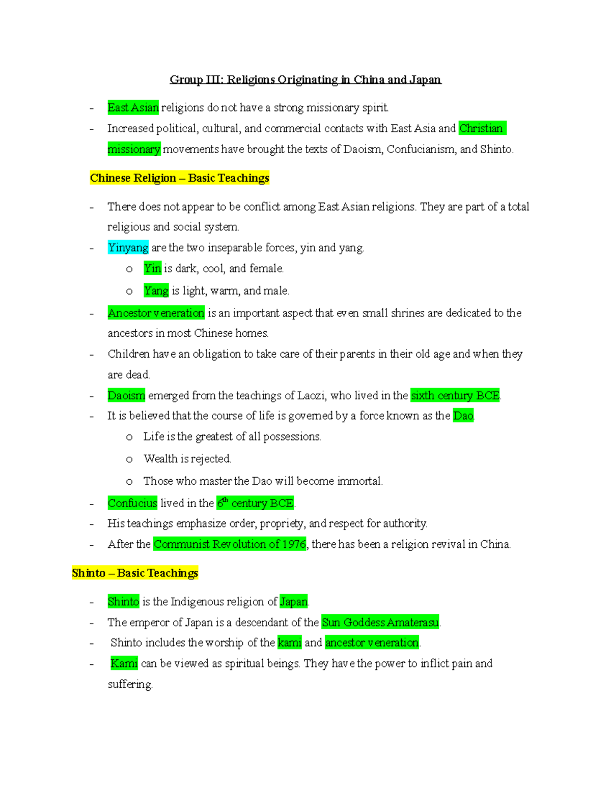 Hopfe Ch 8 Notes - Group III: Religions Originating in China and Japan ...