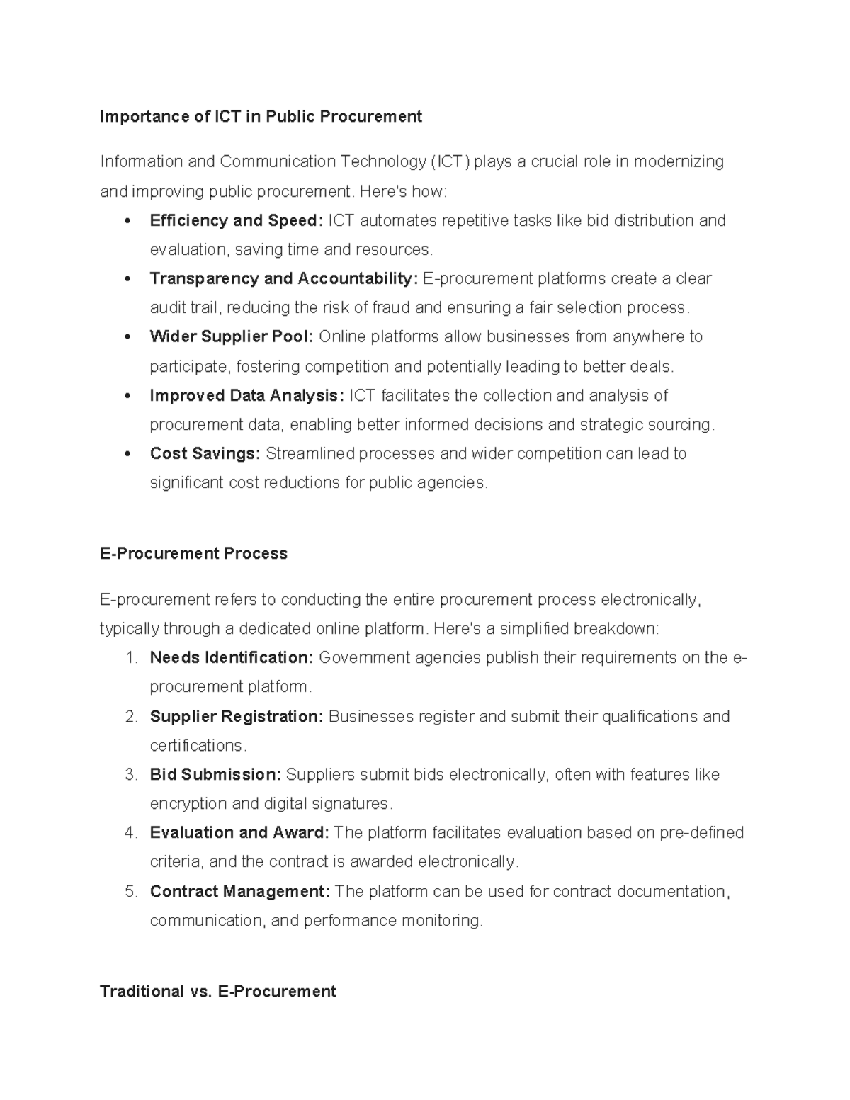 information communication technology public procurement process. open ...