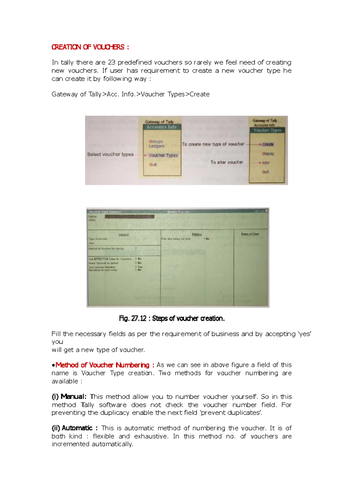 Creation OF Vouchers IN Tally System FOR Accounts - CREATION OF ...