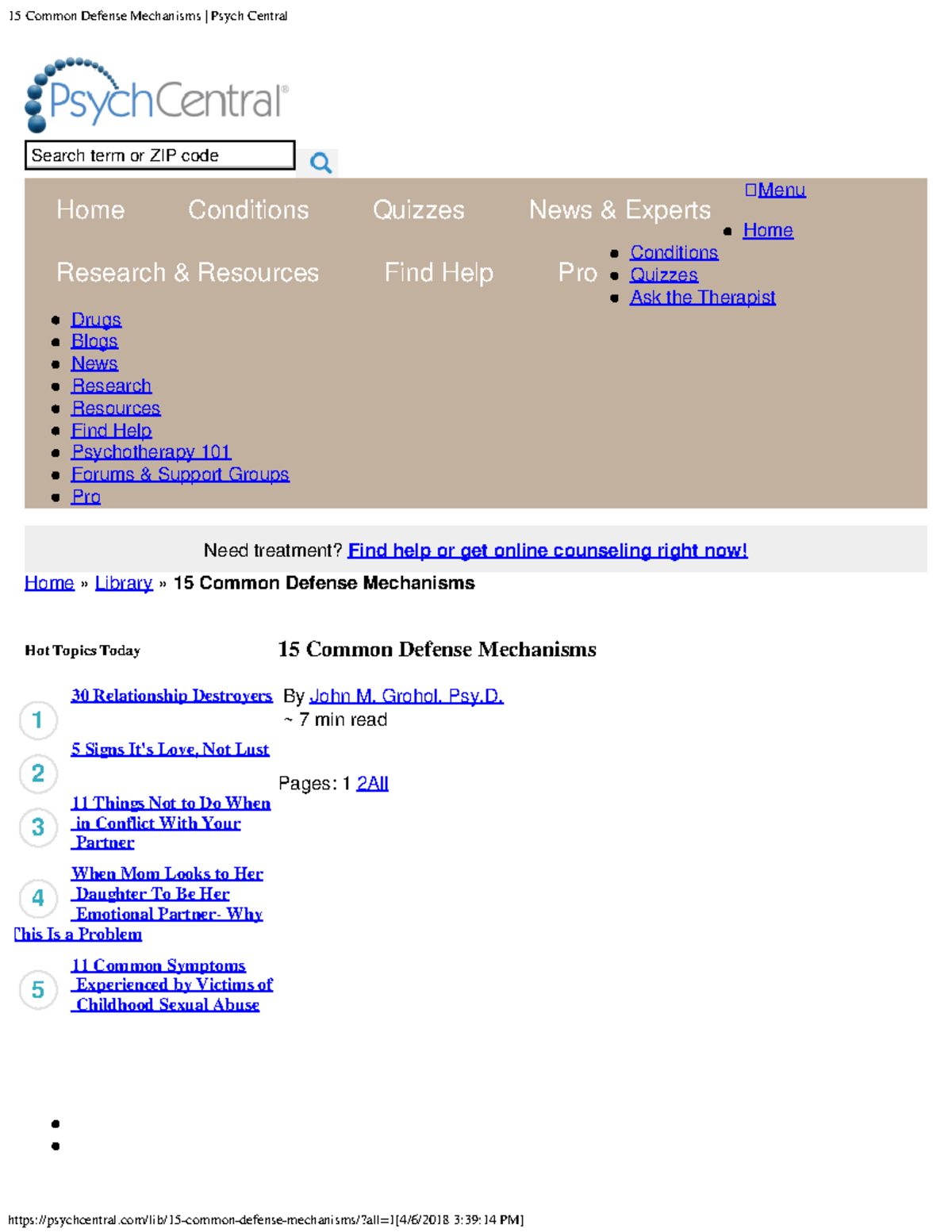 15 Common Defense Mechanisms Psych Central - 15 Common Defense ...