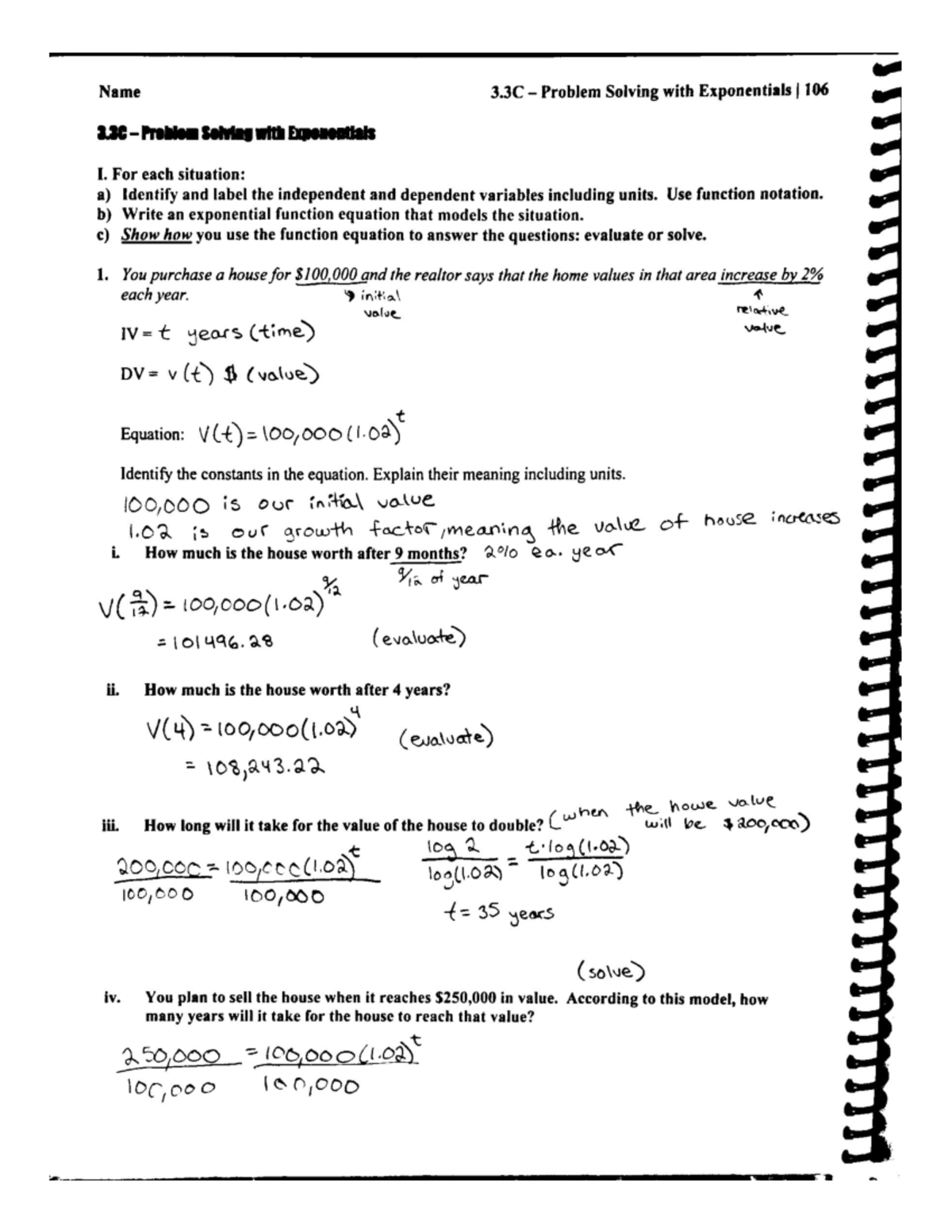 3.3C - Problem Solving with Exponentials 106 - Math 217 - Studocu