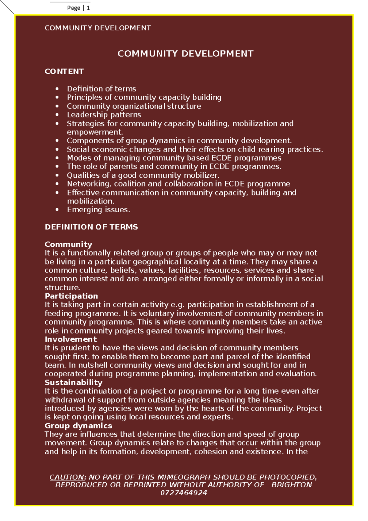 Community Development-1 - COMMUNITY DEVELOPMENT COMMUNITY DEVELOPMENT ...