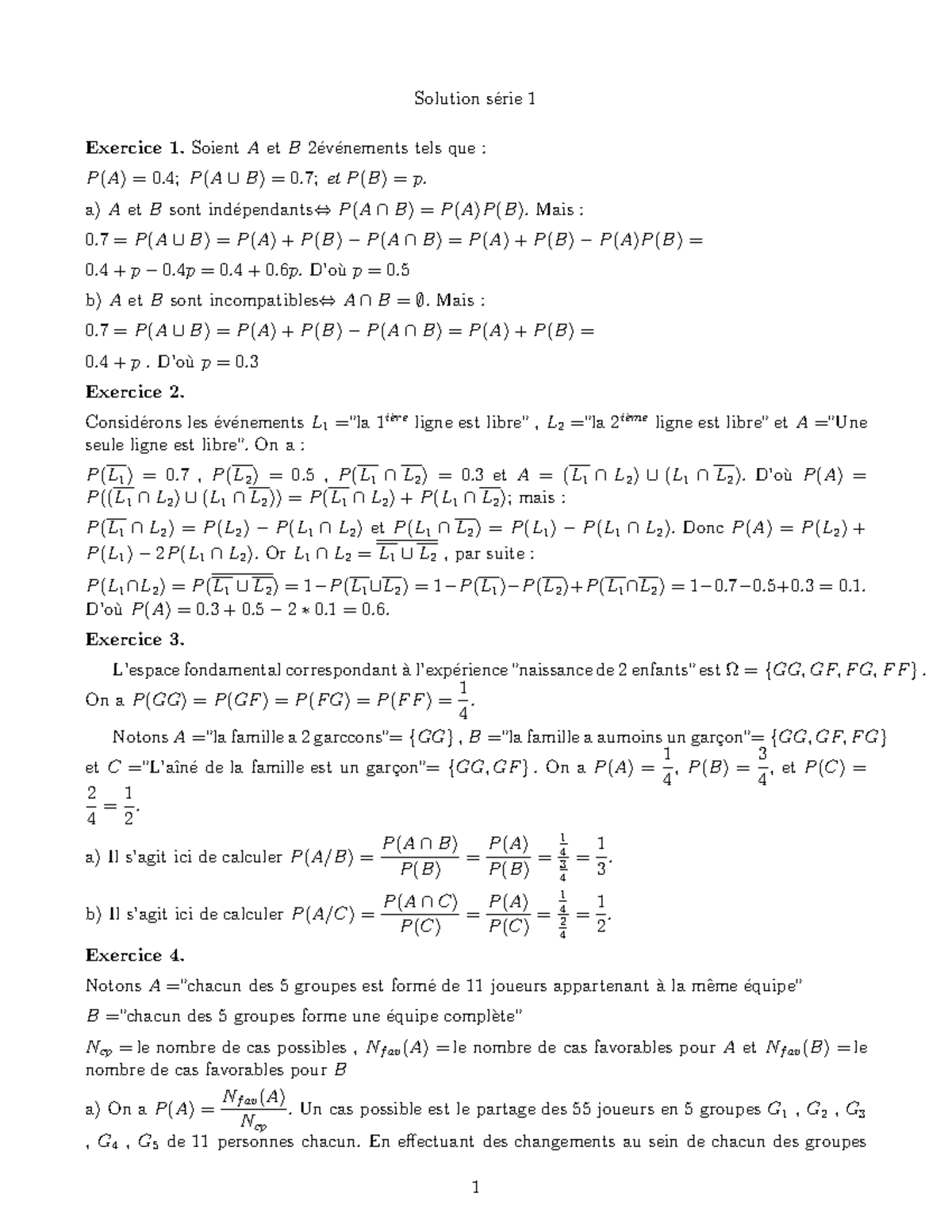 Stat s3 td 3 - Stat s3 td 3 - Solution s ́erie 1 Exercice 1. Soient A ...