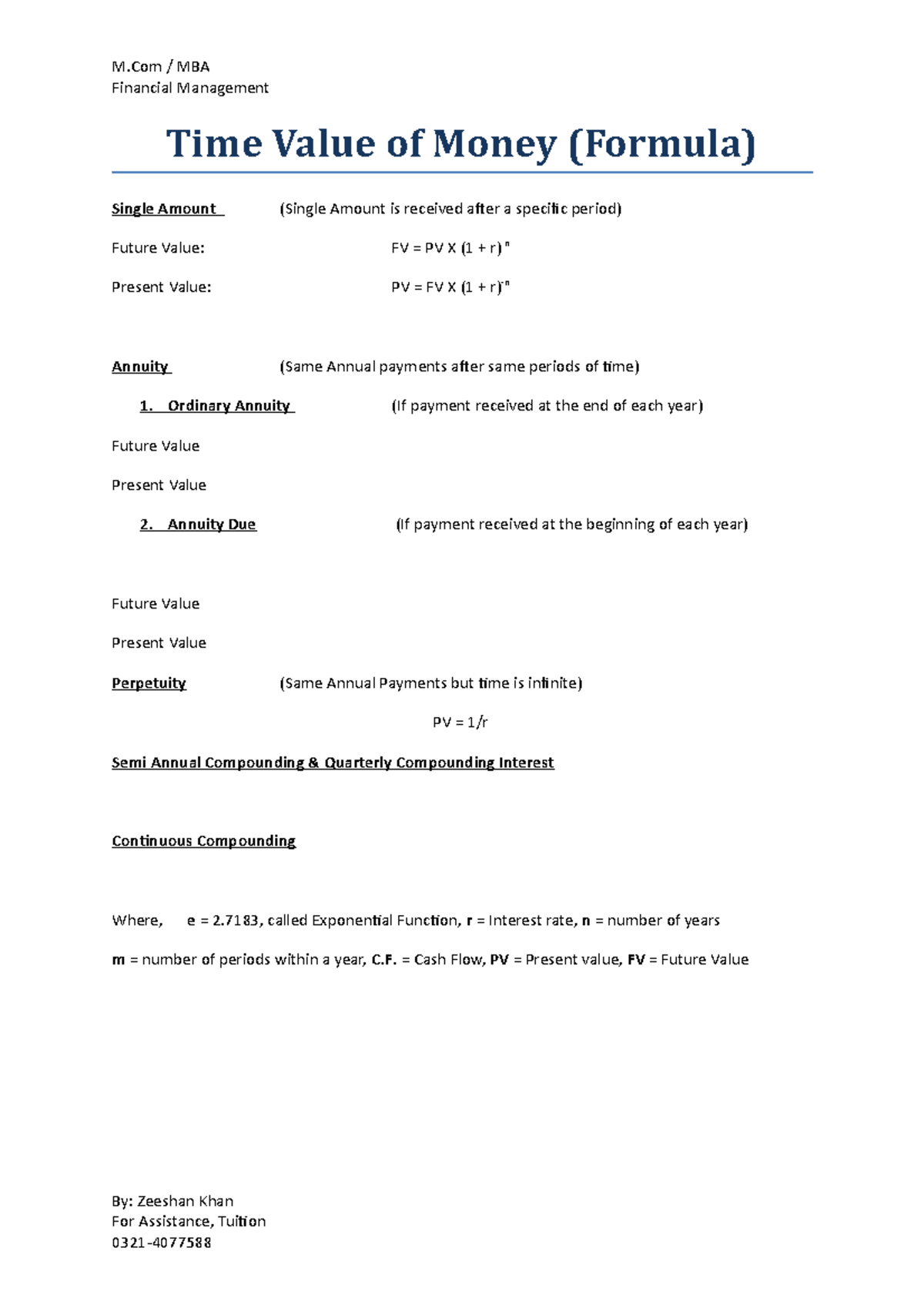 Time Value of Money - Important summary to learn PV, NPV, FV concepts ...