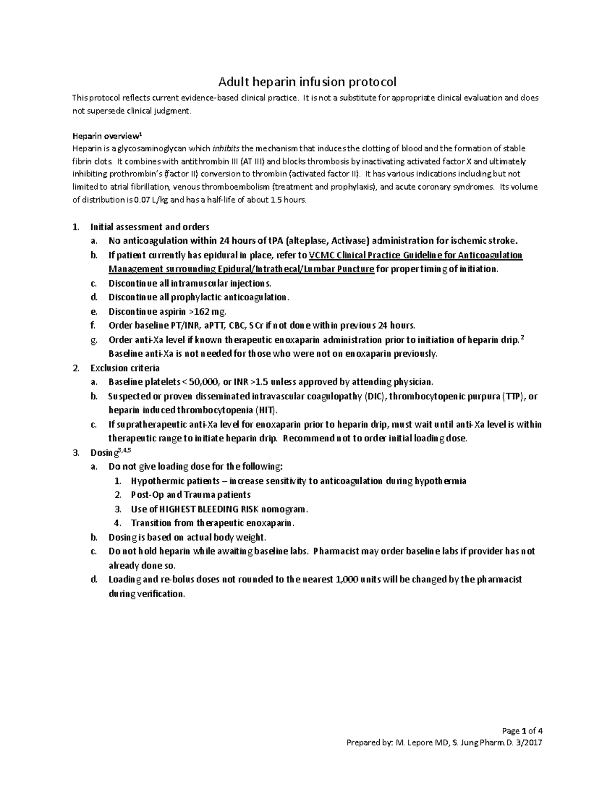 Heparin and insulin protocol - Page 1 of 4 Adult heparin infusion ...